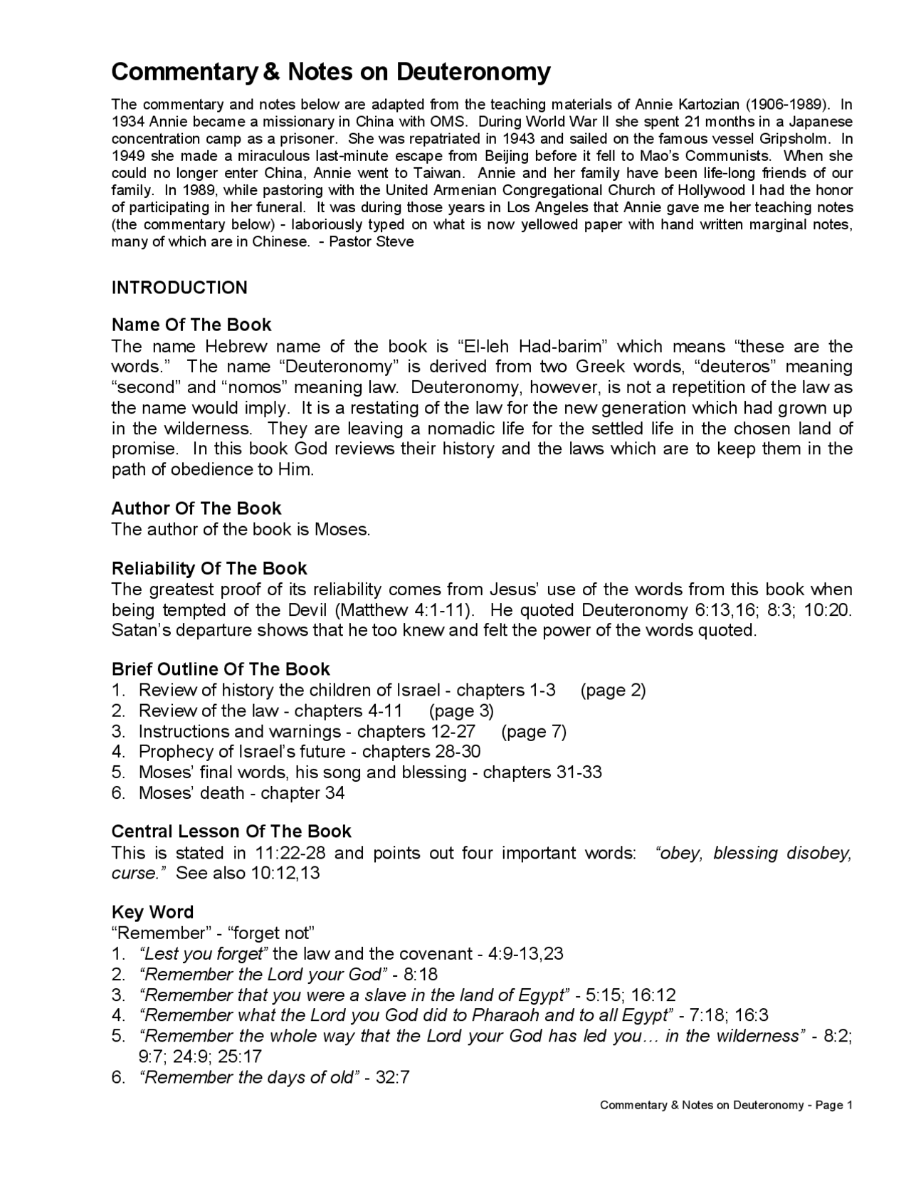 Commentary & Notes on Deuteronomy - Docsity