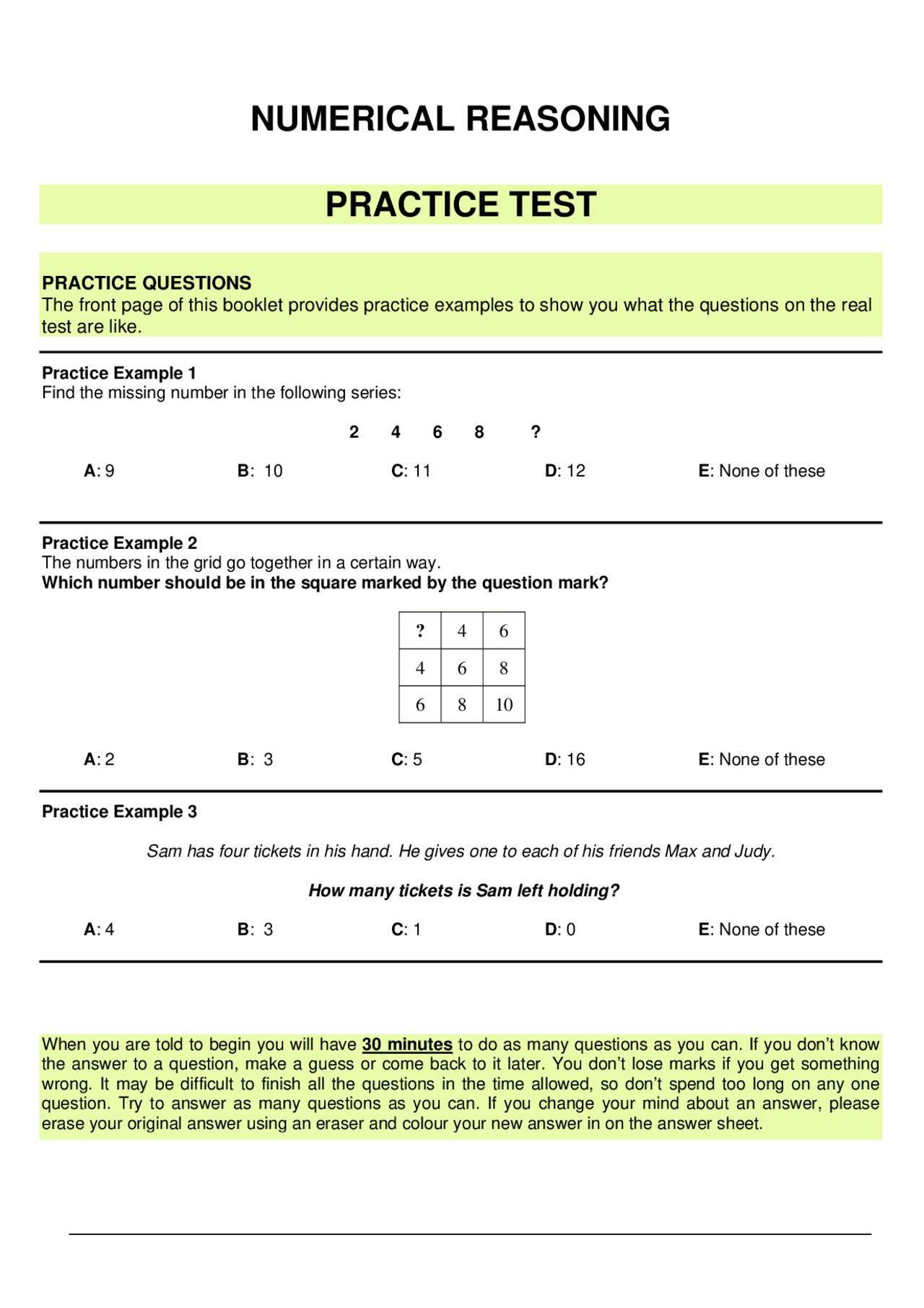 numerical reasoning practice test | Study notes Reasoning | Docsity