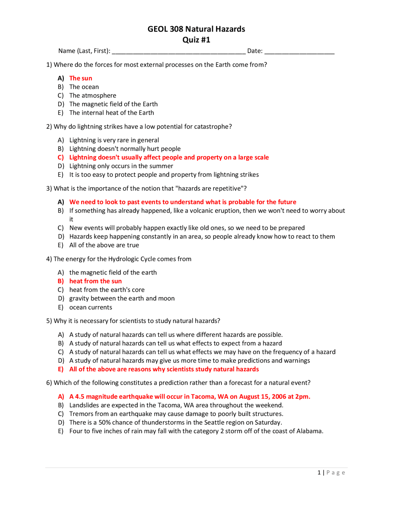 GEOL 308 Natural Hazards Quiz #1 | Schemes and Mind Maps Communication ...
