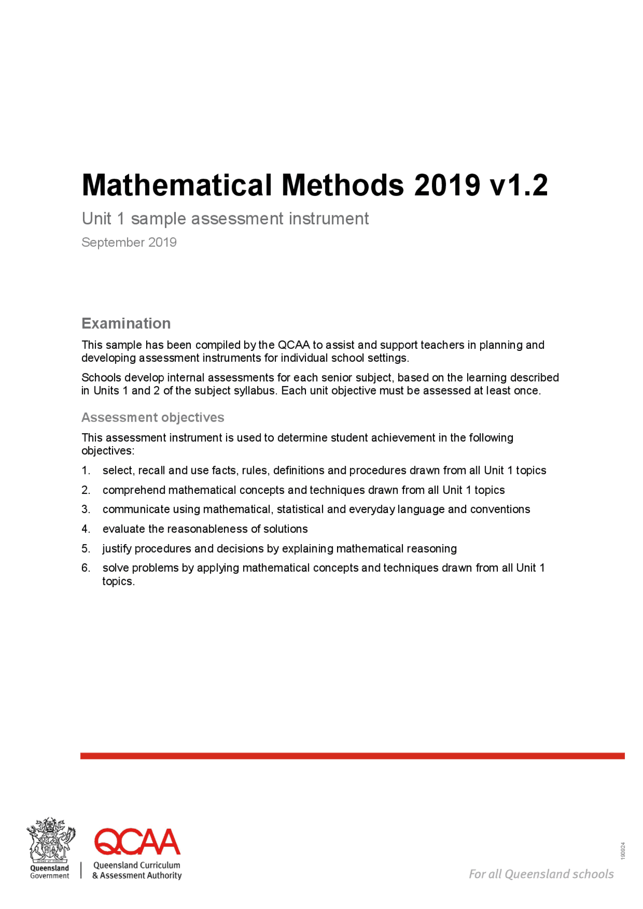 Mathematical Methods 2019 v1.2 Unit 1 sample assessment ... | Study ...