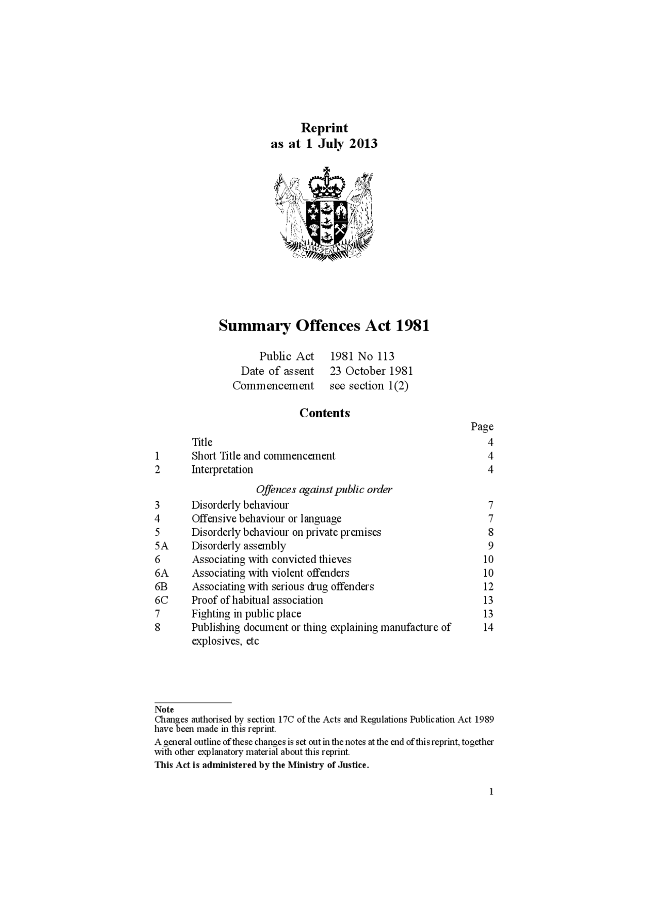 Summary Offences Act 1981 | Slides Business Accounting | Docsity