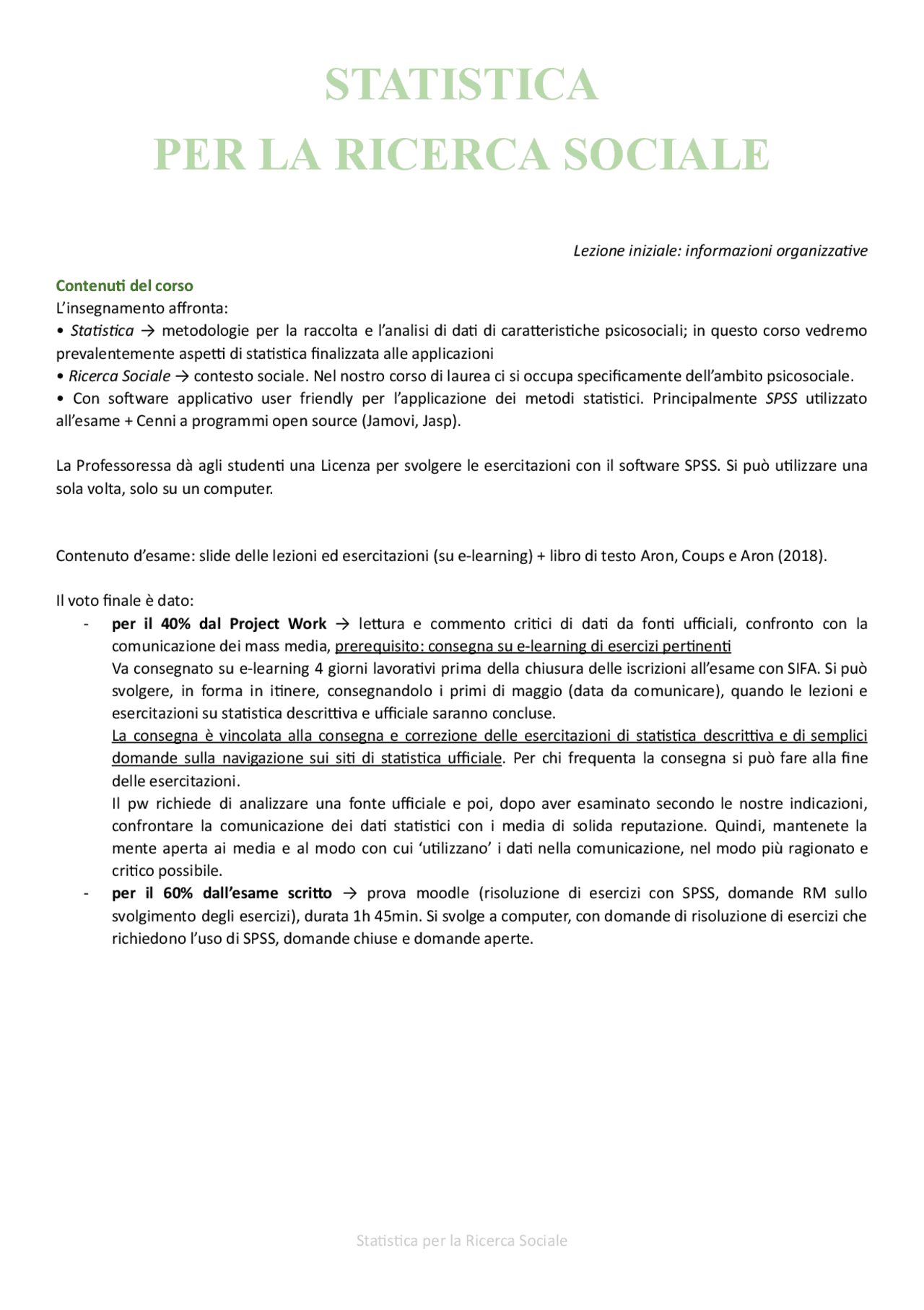 Statistica Per La Ricerca Sociale Appunti Completi Appunti Di