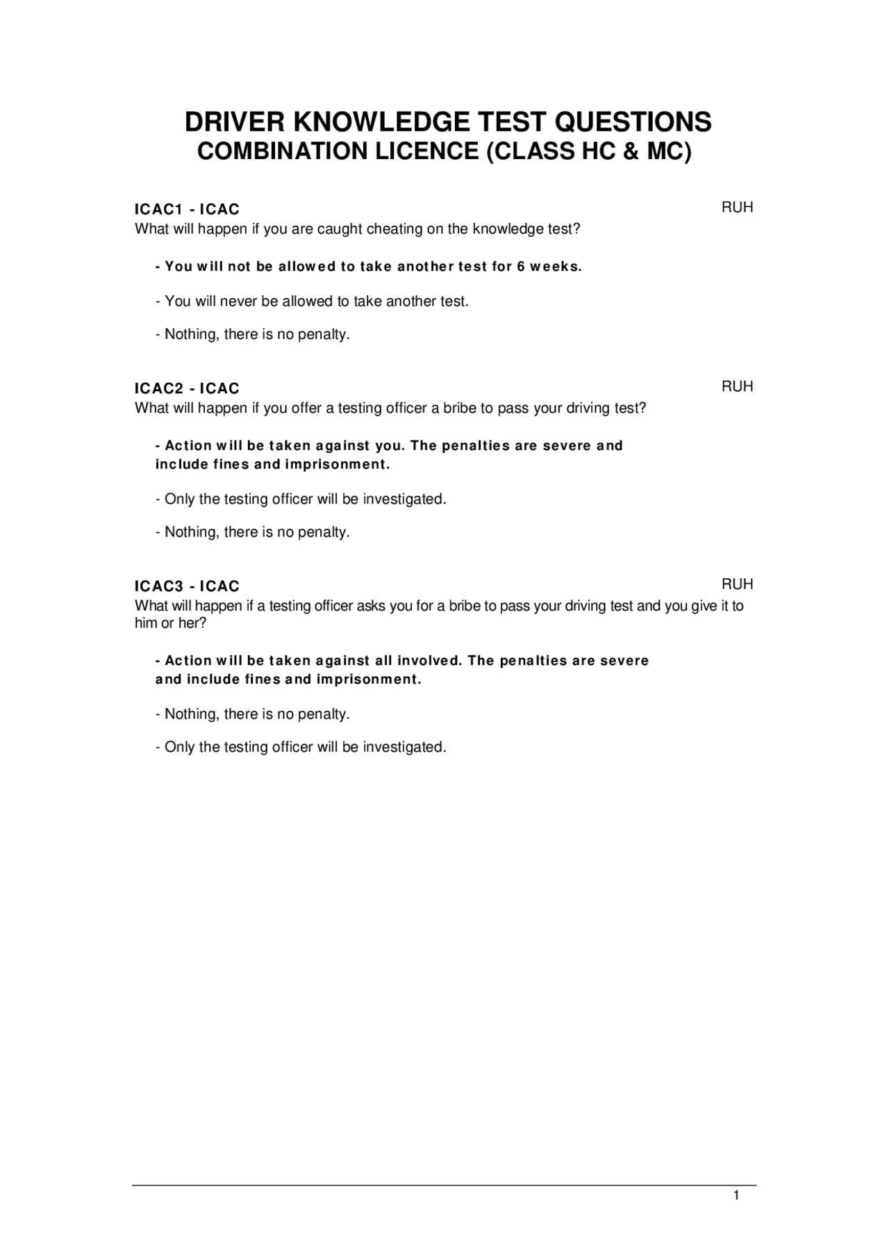 Driver Knowledge Test Questions Combination Licence (Class HC and MC ...