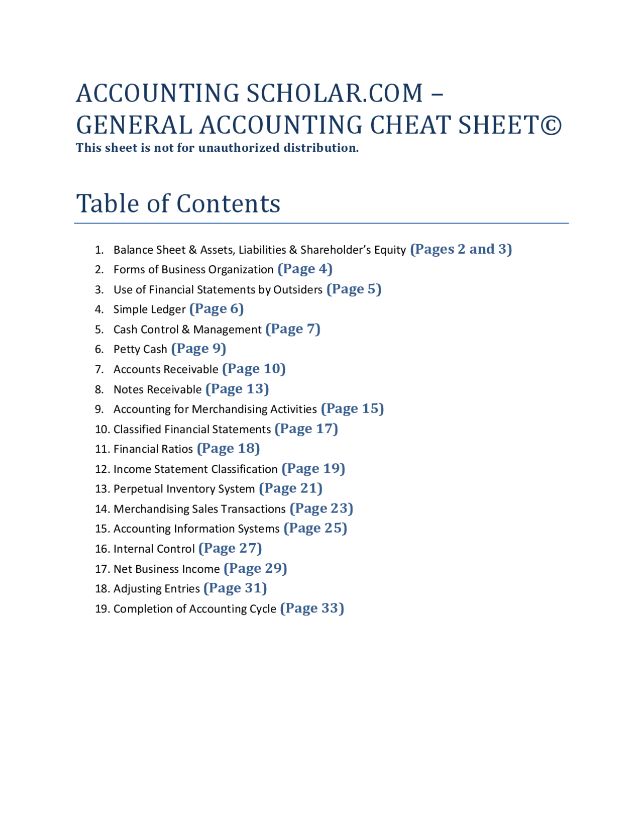 General-Accounting-Cheat-Sheet. | Lecture notes Accounting | Docsity