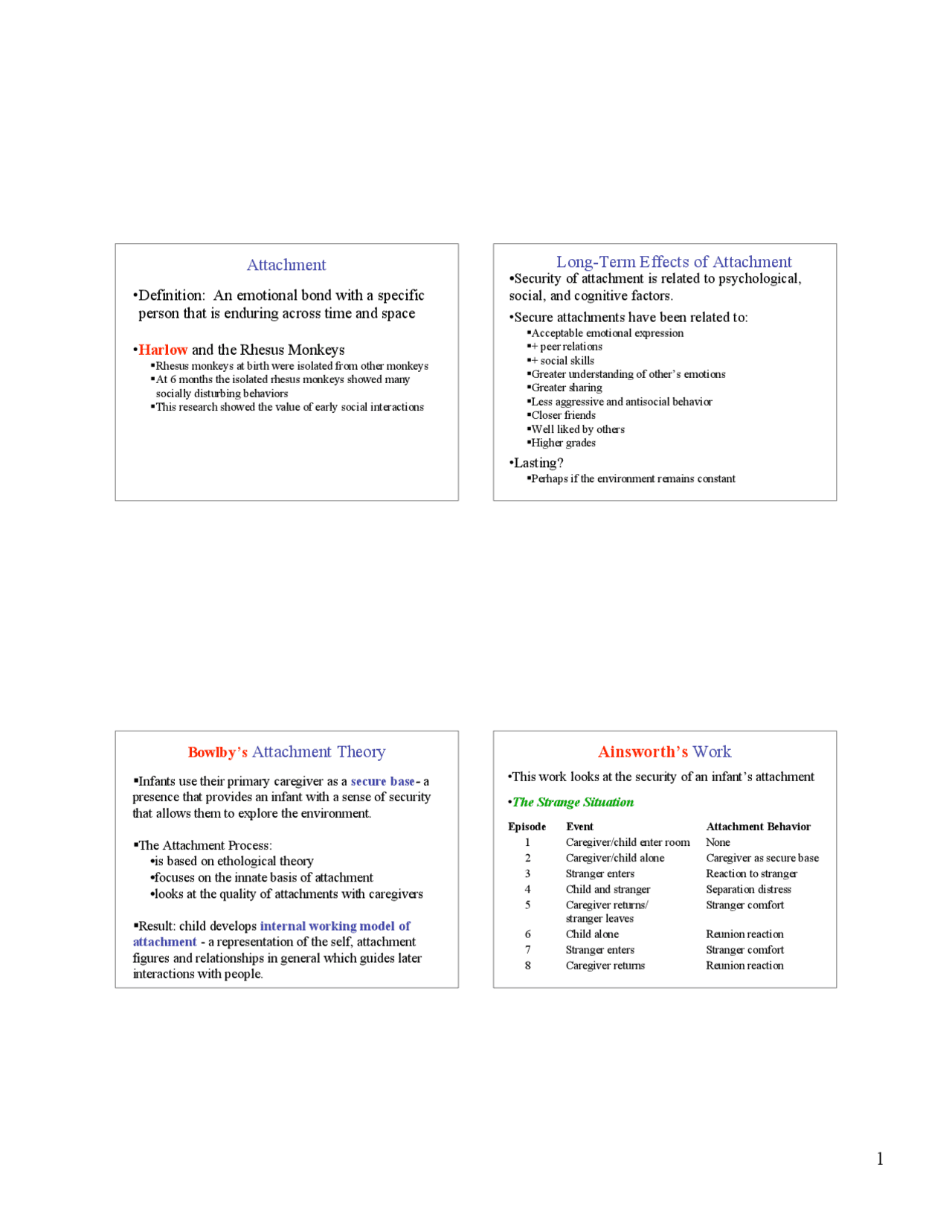 Long-Term Effects of Attachment | Slides Psychology of Human Development | Docsity