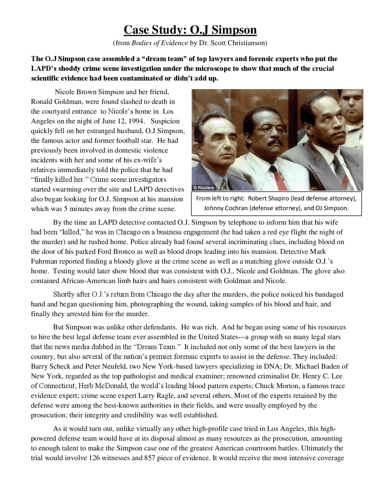 Case Study: O.J Simpson | Lecture notes Business Accounting | Docsity