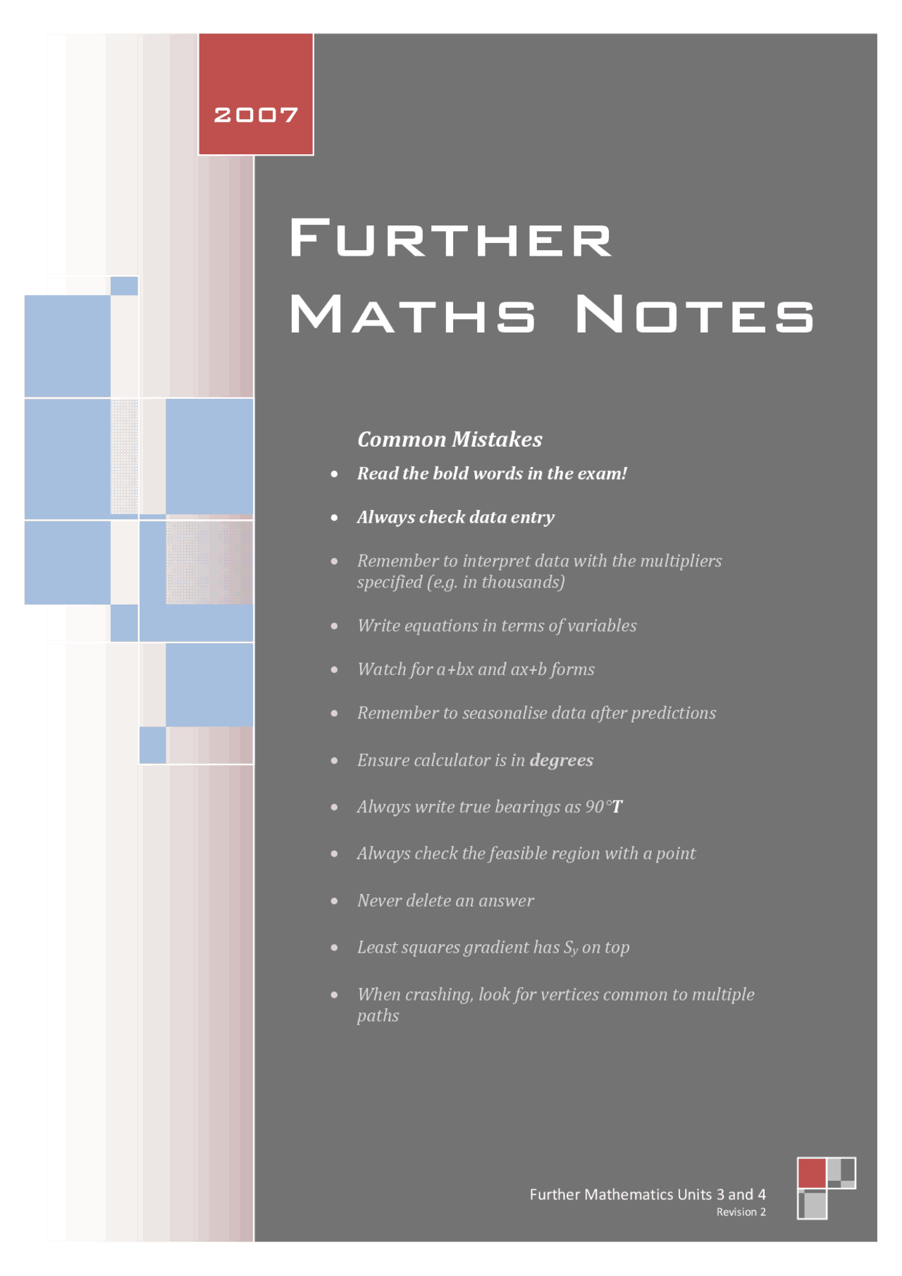 Further Maths Notes | Study notes Trigonometry | Docsity