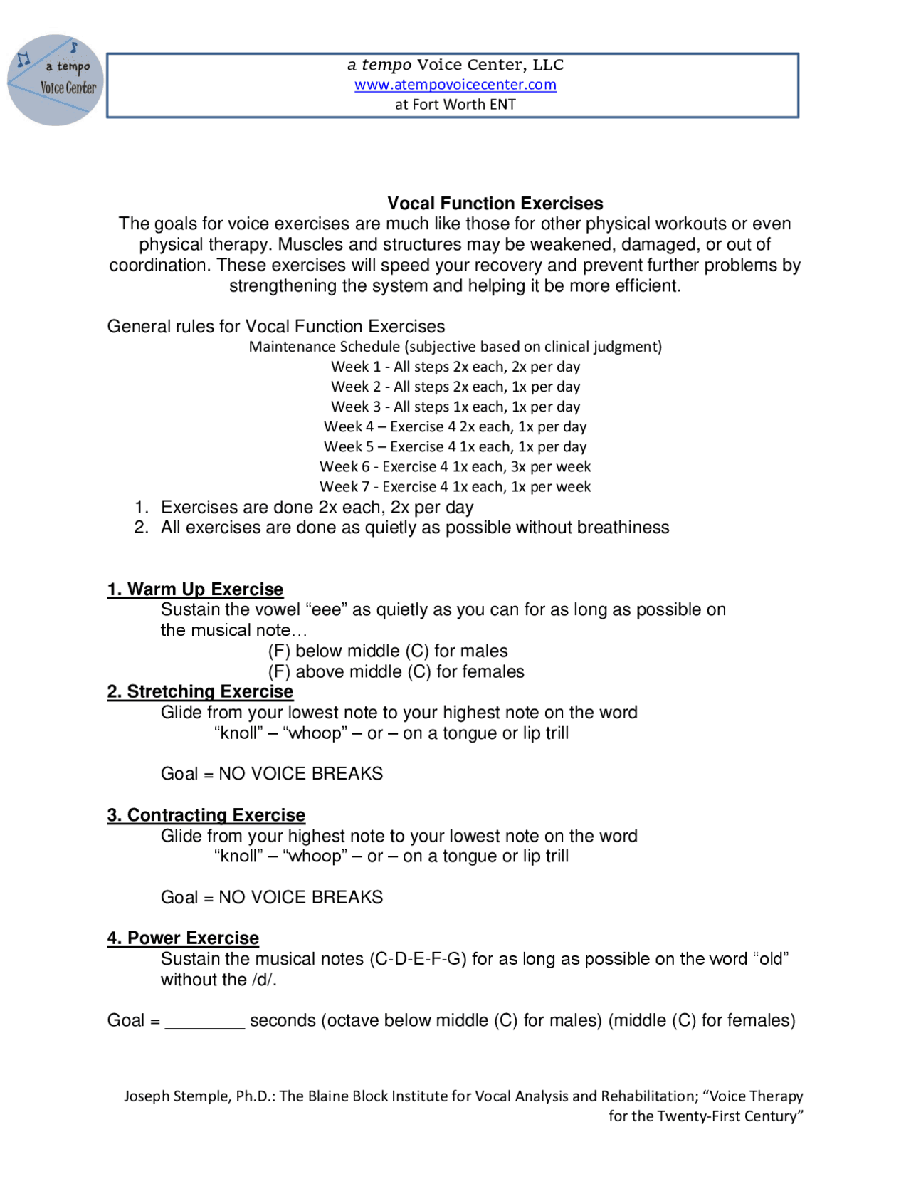 Vocal Function Exercises | Exercises Communication | Docsity