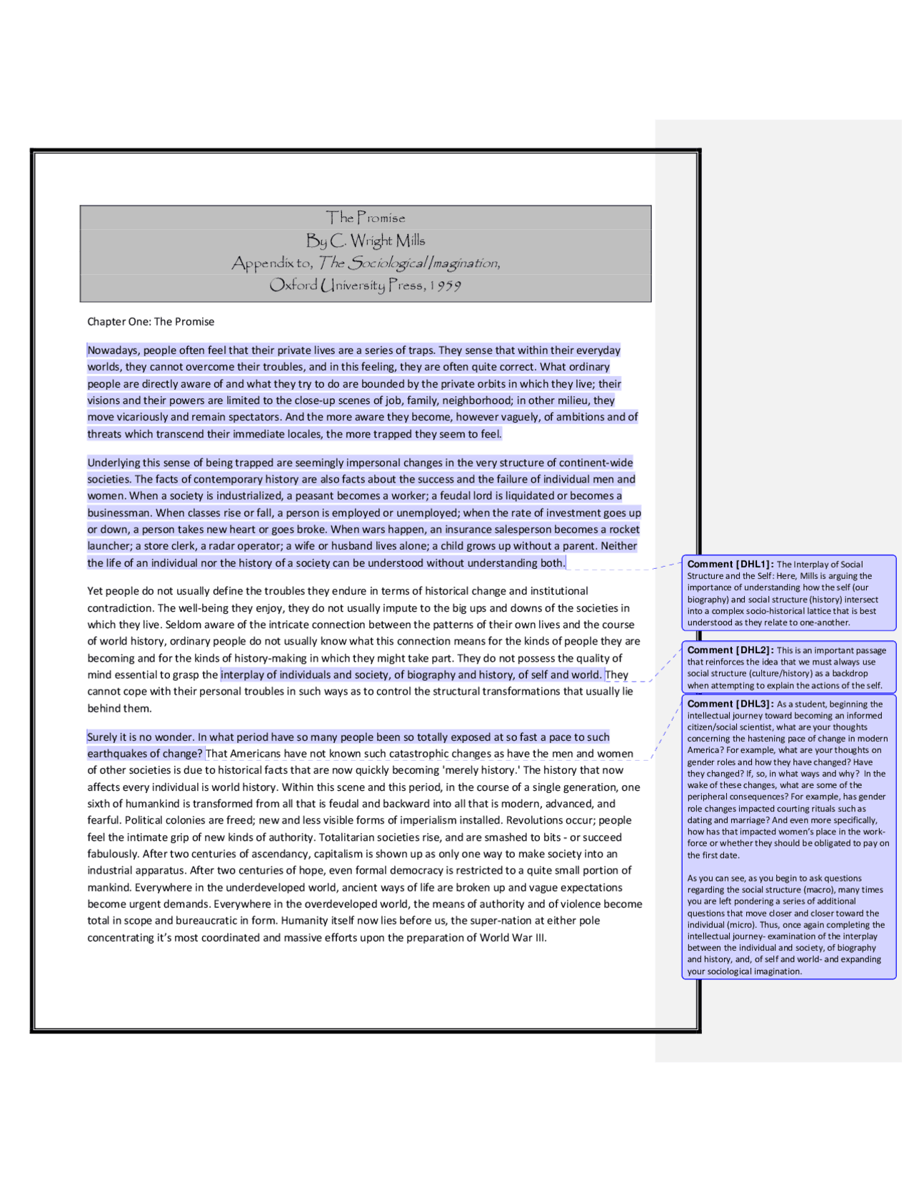 Appendix To The Sociological Imagination Exercises History Docsity