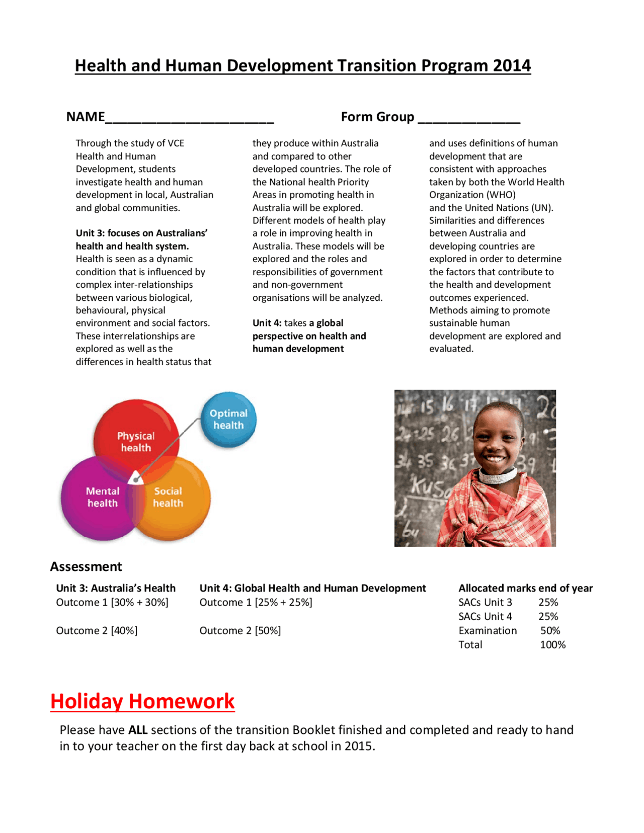HEALTH AND HUMAN DEVELOPMENT Units 3 & 4 | Lecture notes Human ...