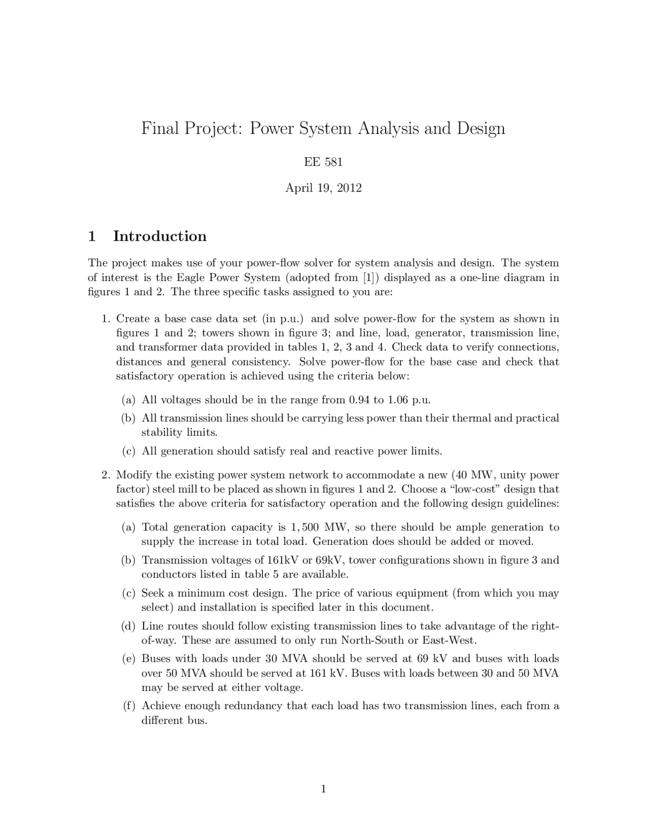 Final Project Power System Analysis And Design Lecture Notes System
