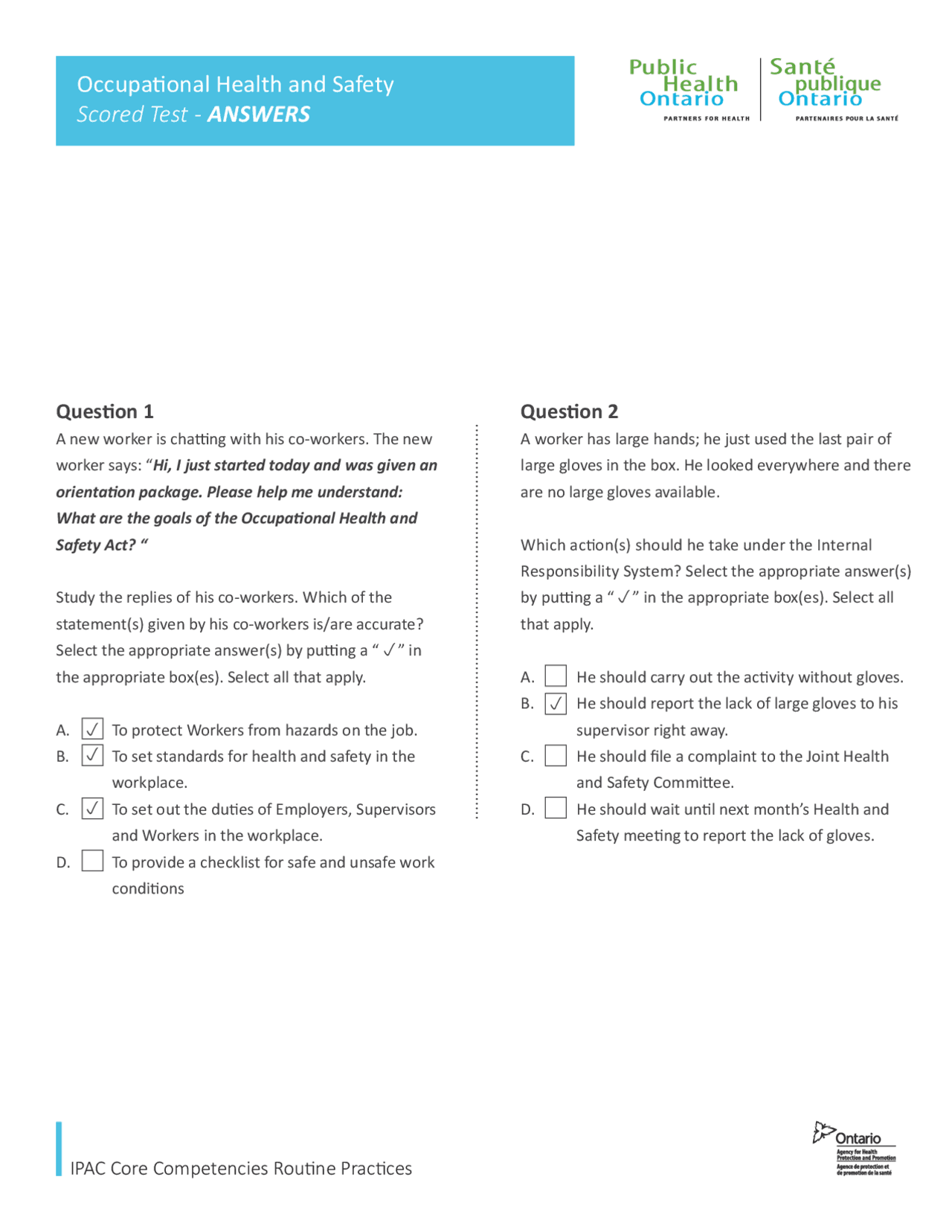 Occupational Health and Safety Scored Test - Docsity