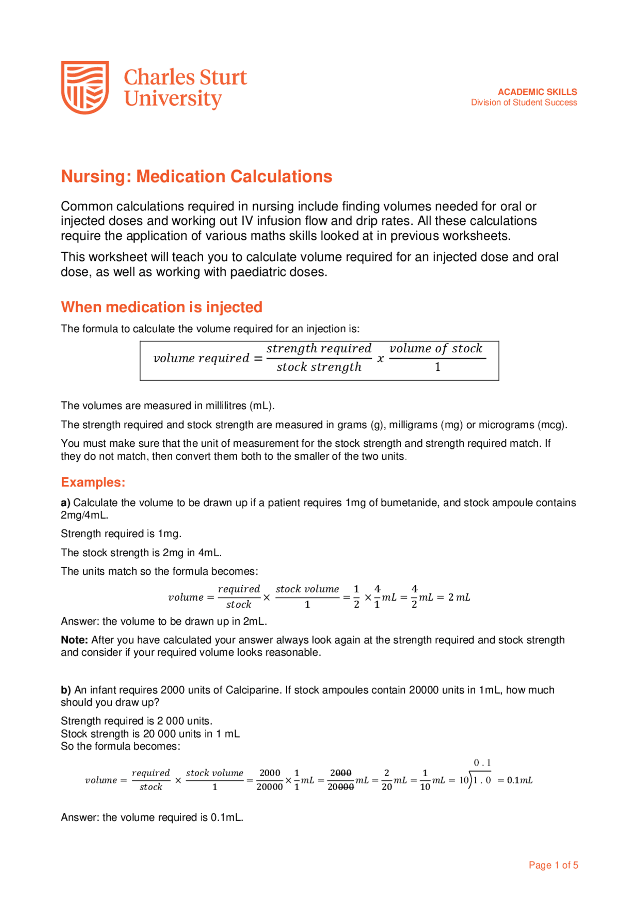 Nursing: Medication Calculations | Lecture notes Nursing | Docsity