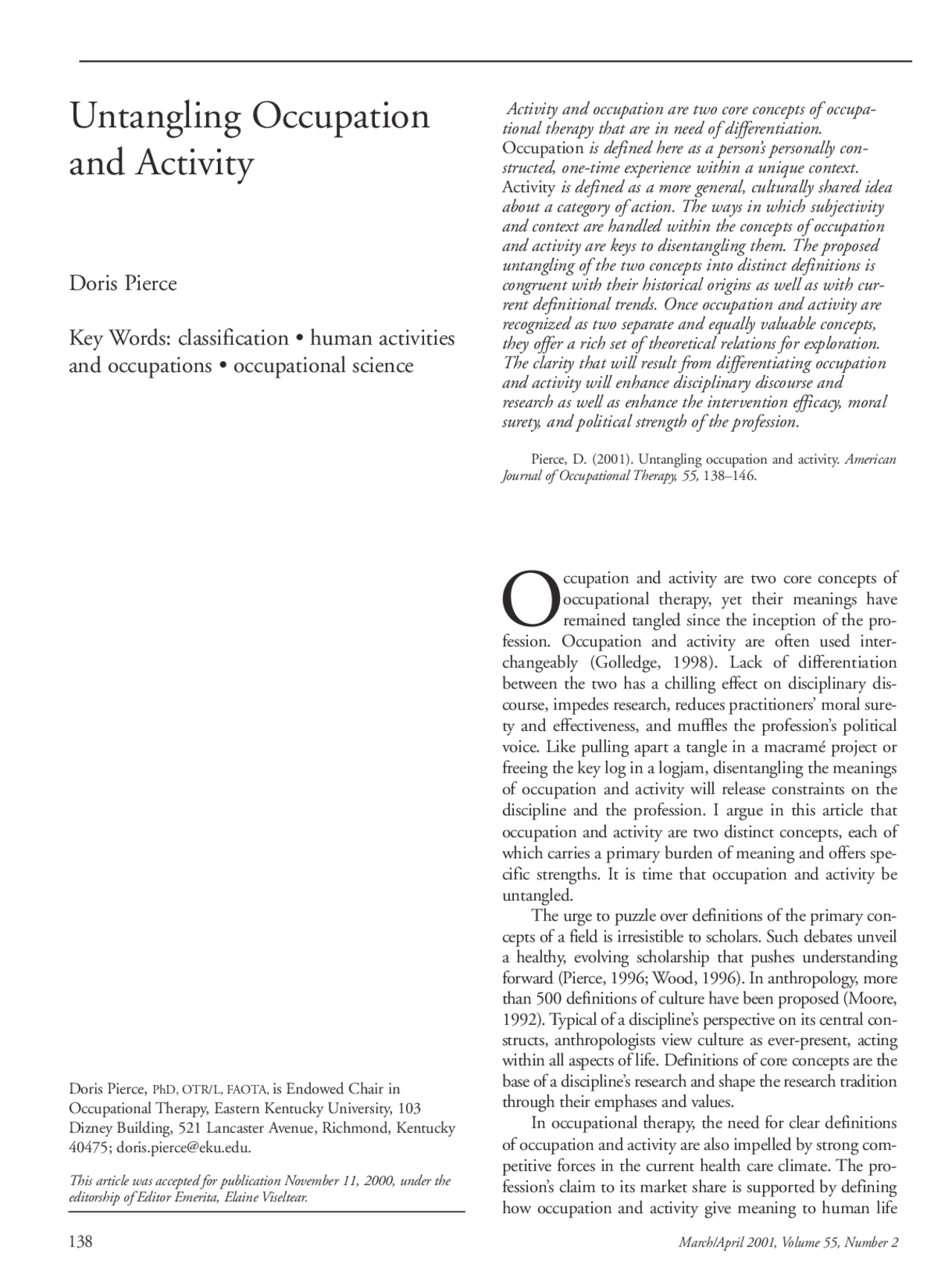 Untangling Occupation and Activity | Summaries Occupational therapy ...