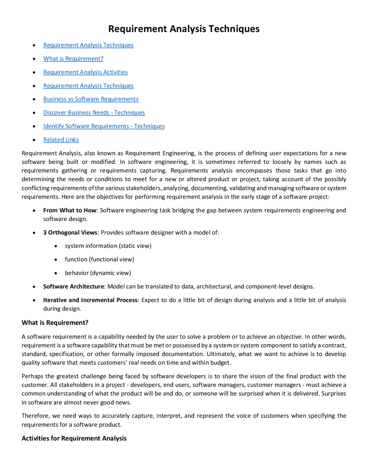 Requirement Analysis Techniques Lecture Notes Requirements