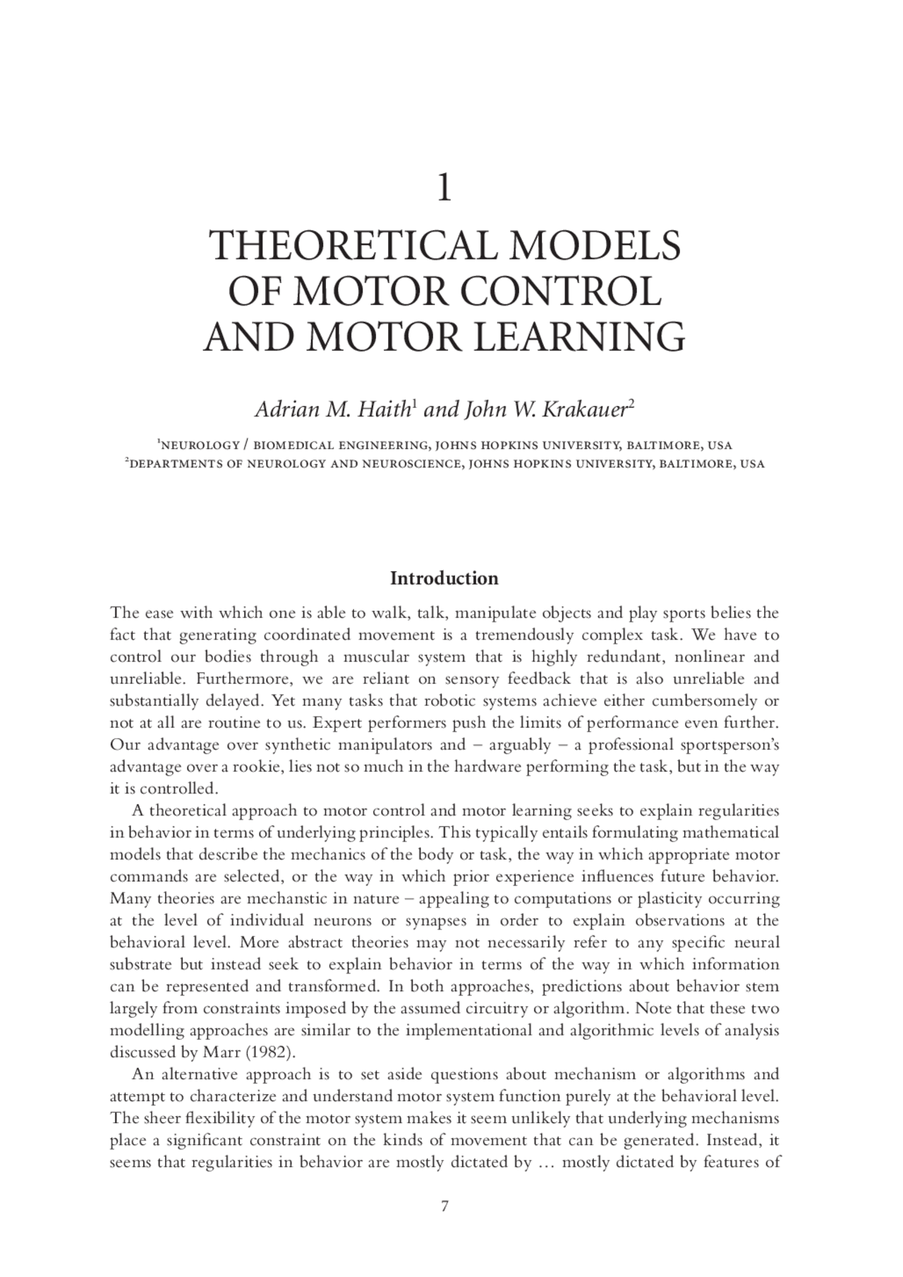Theoretical Approach to Motor Control and Motor Learning: Core Concepts ...