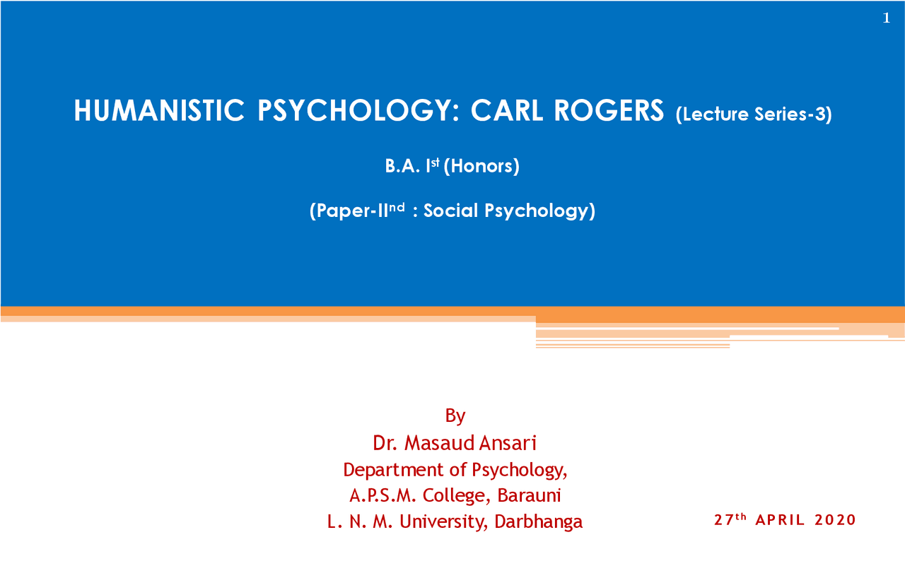 Humanistic Psychology - Carl Rogers | Lecture notes Psychology | Docsity