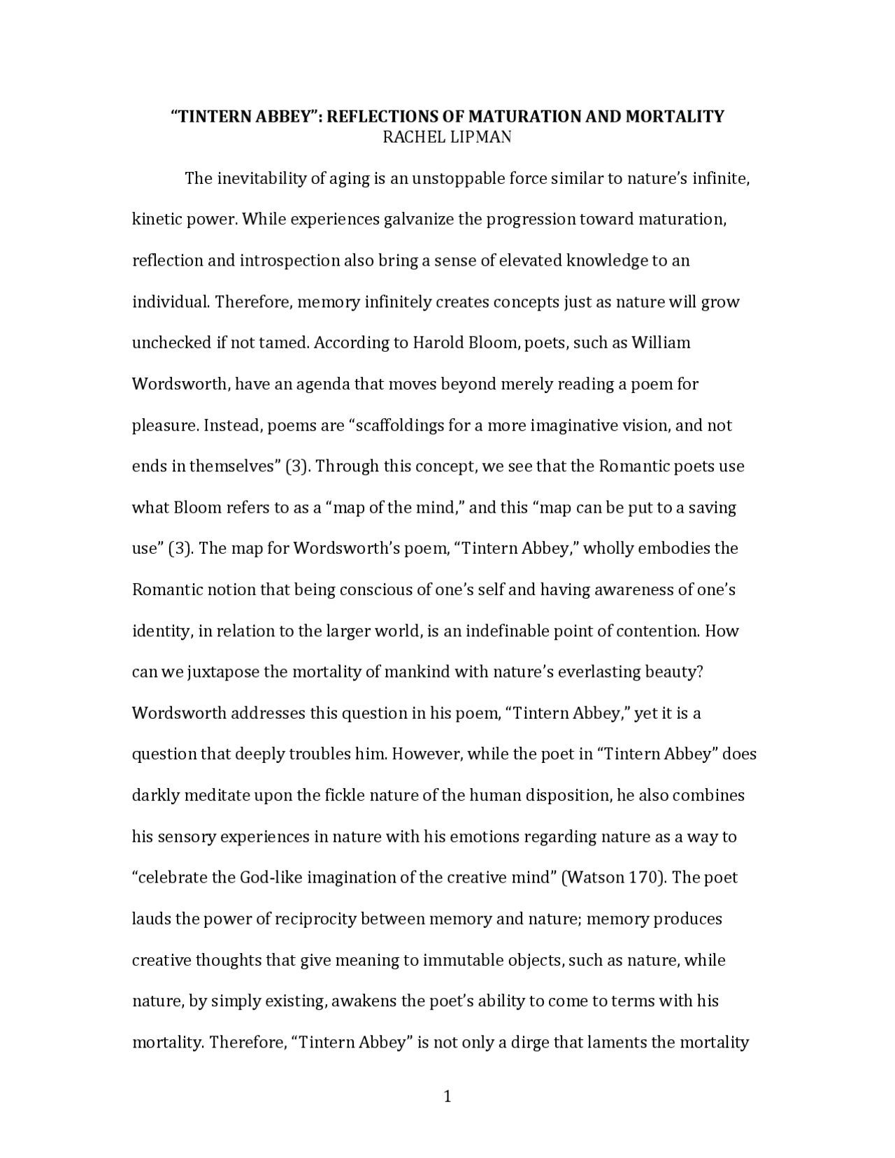 Wordsworth's 'Tintern Abbey': Reflections on Maturation, Mortality, and ...