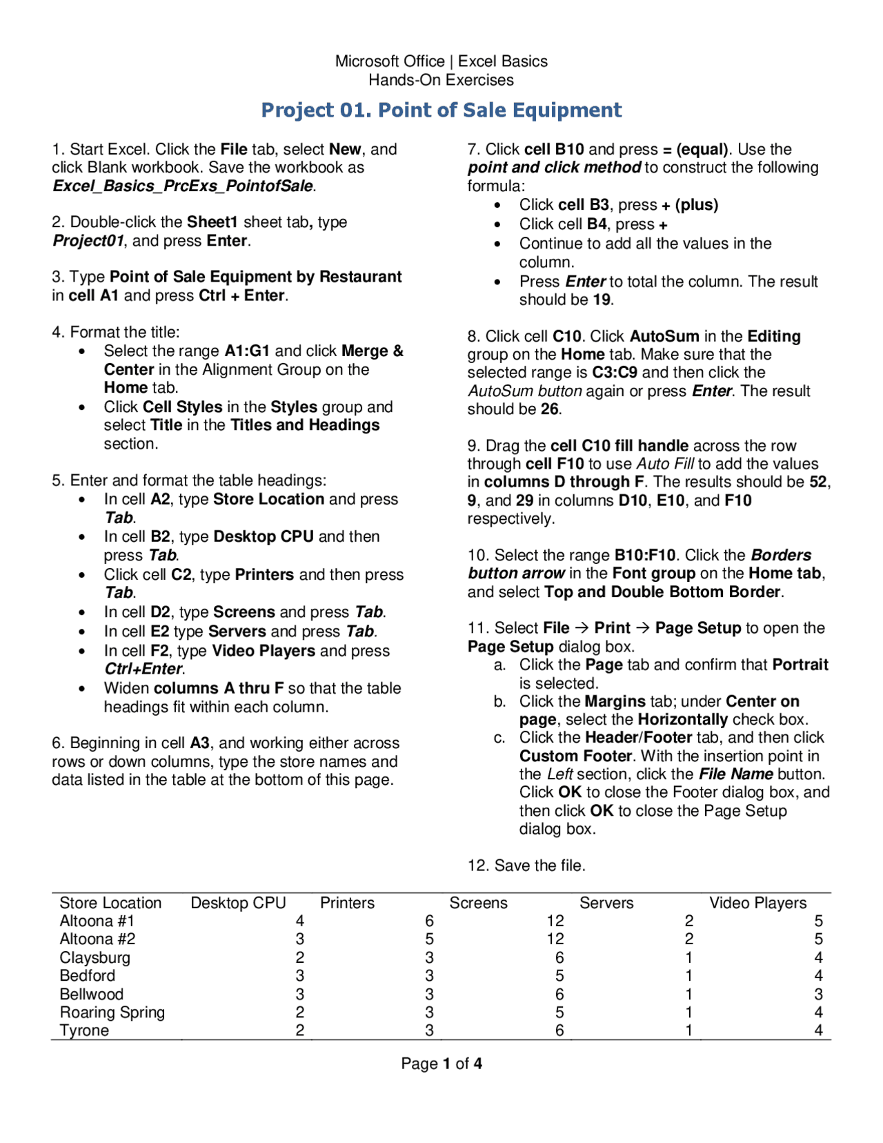 Excel Basics Practice Exercises Exams Ms Microsoft Excel Skills Docsity
