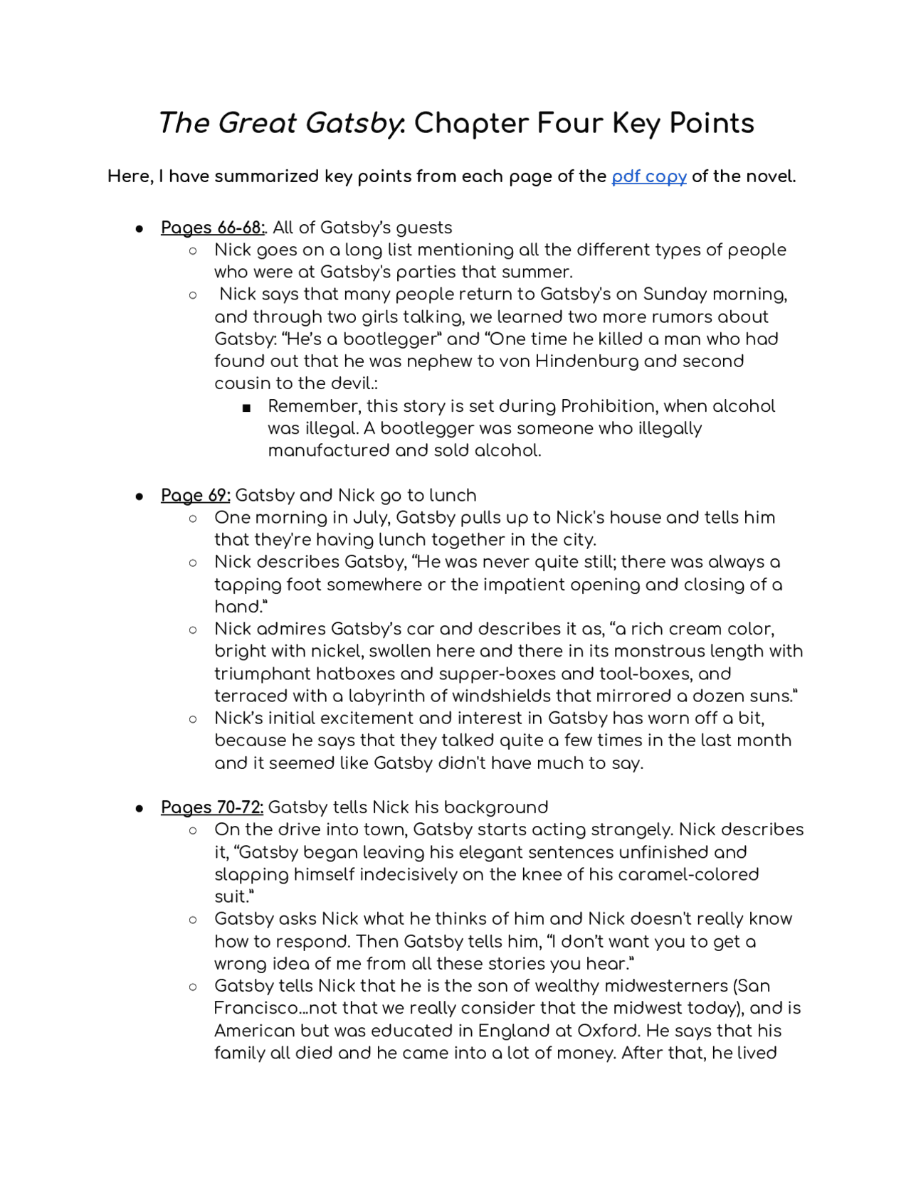 The Great Gatsby Chapter Four Key Points Slides Acting Docsity