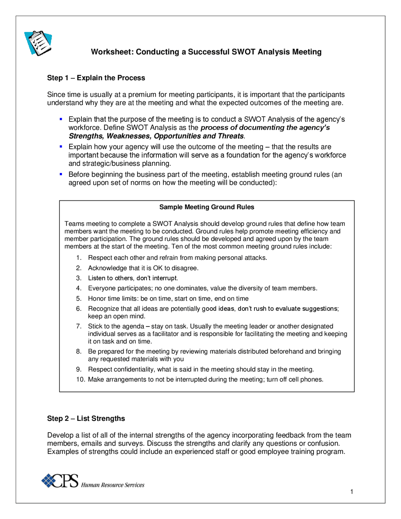 Worksheet Conducting A Successful Swot Analysis Meeting Docsity