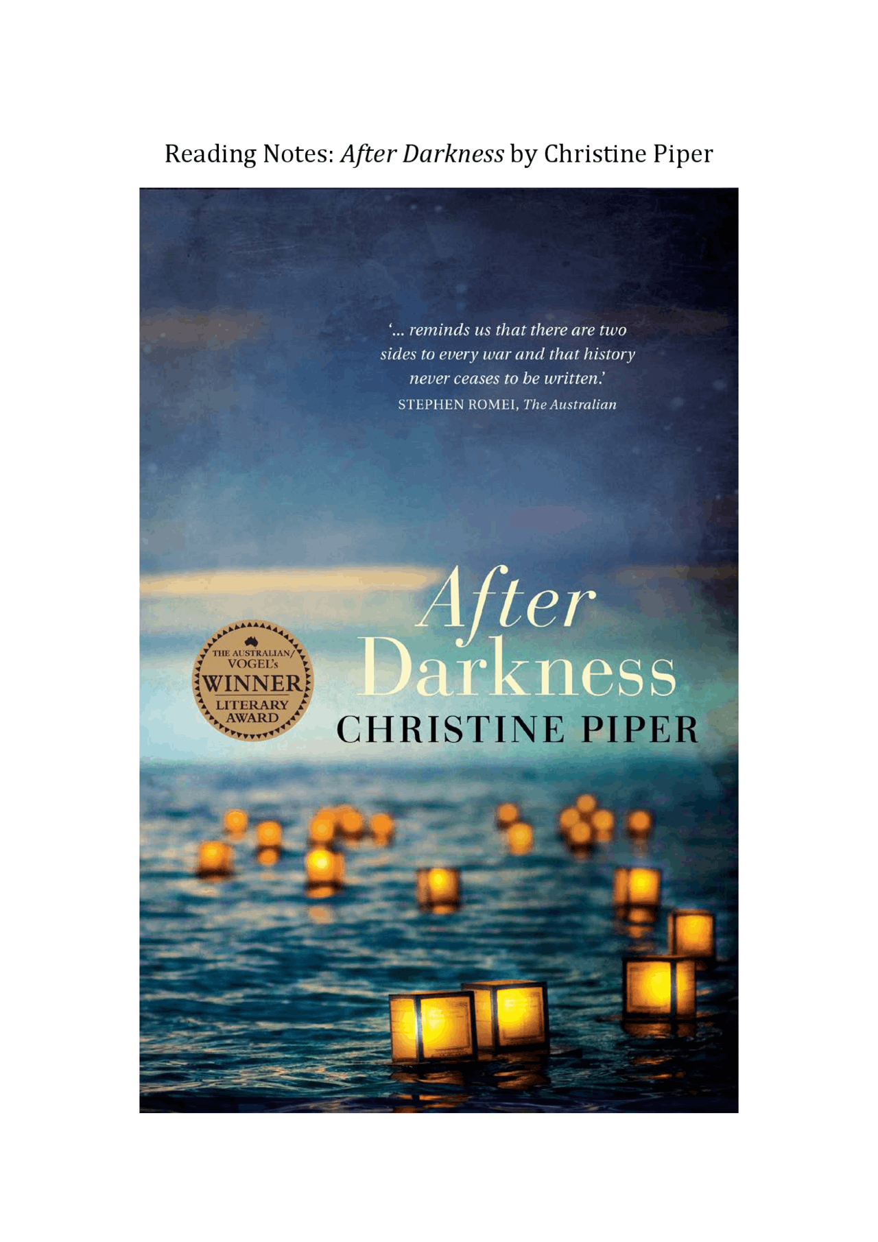 Reading Notes: After Darkness by Christine Piper | Study notes Japanese ...