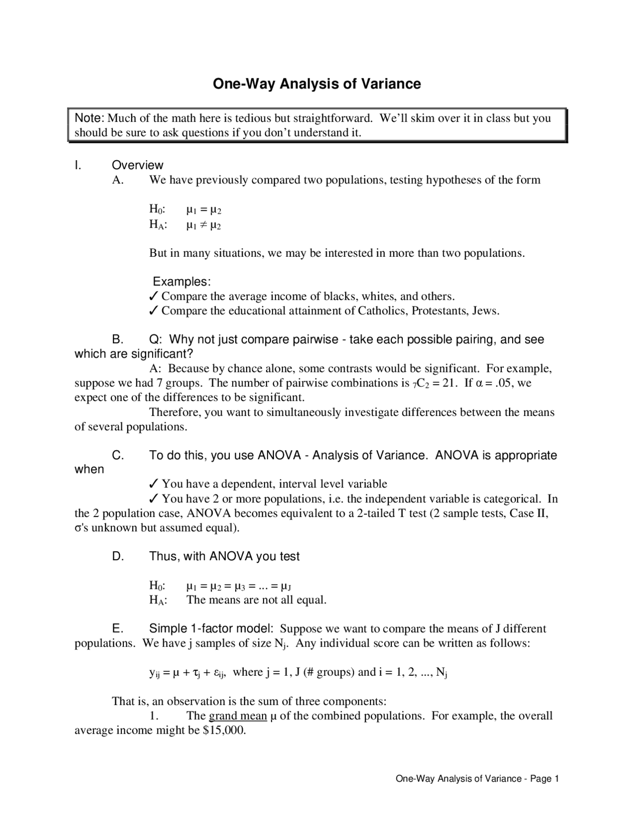 One Way Analysis Of Variance Docsity