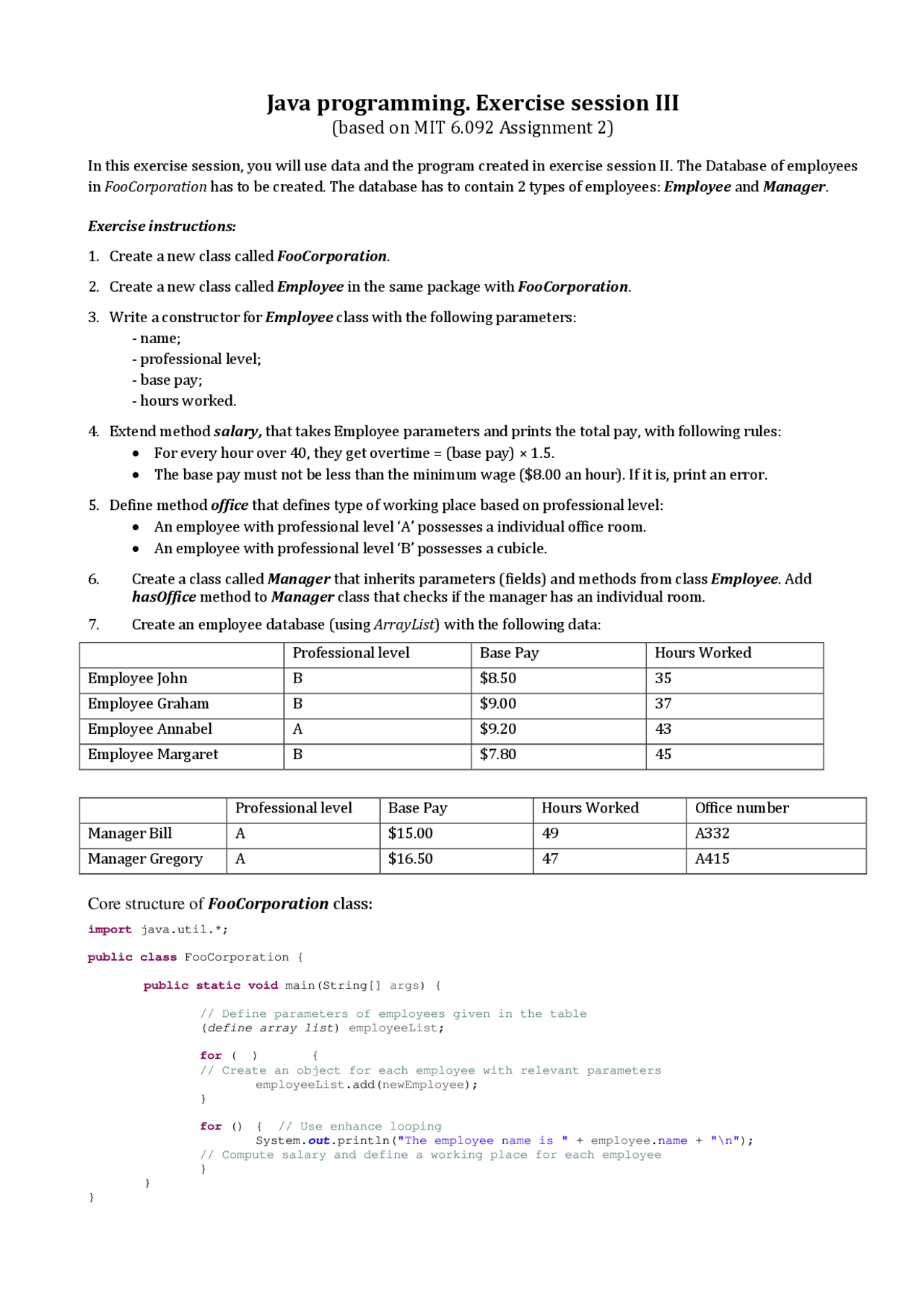 Java Programming Exercise Session Iii Slides Java Programming Docsity 1297