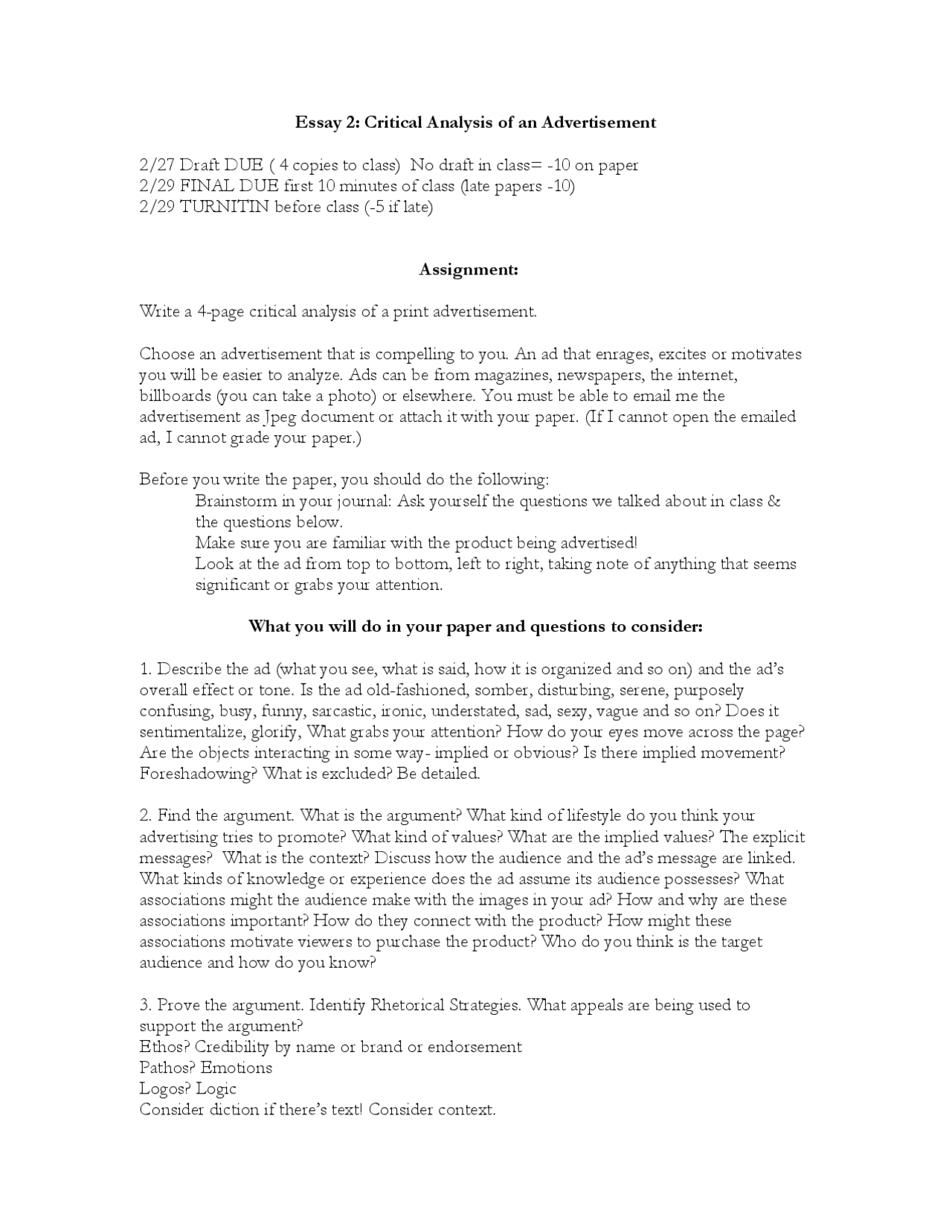 Essay: Critical Analysis of and Advertisement | Assignments Advertising ...