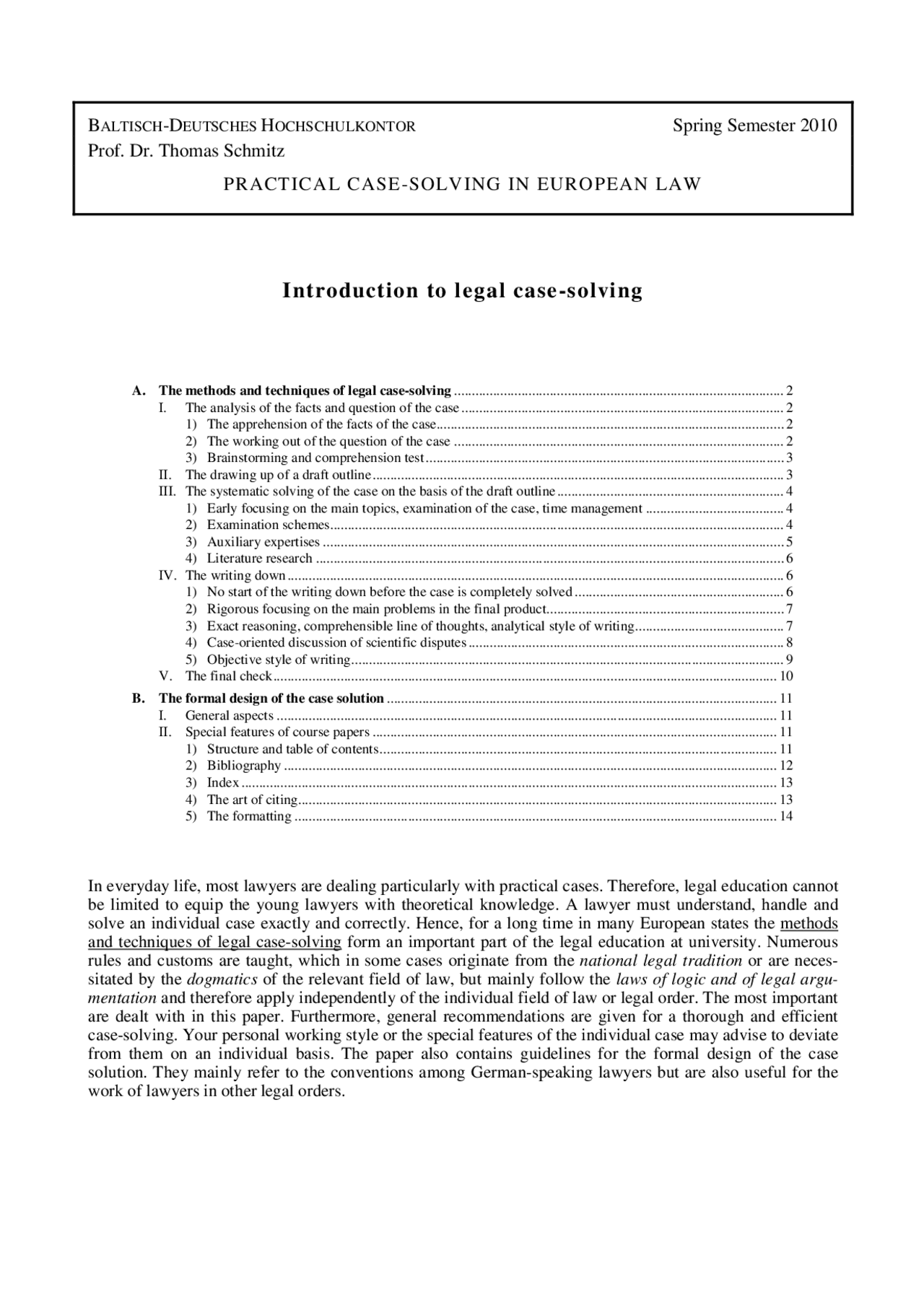 Practical Legal Case-Solving in European Law: Approach and Techniques ...