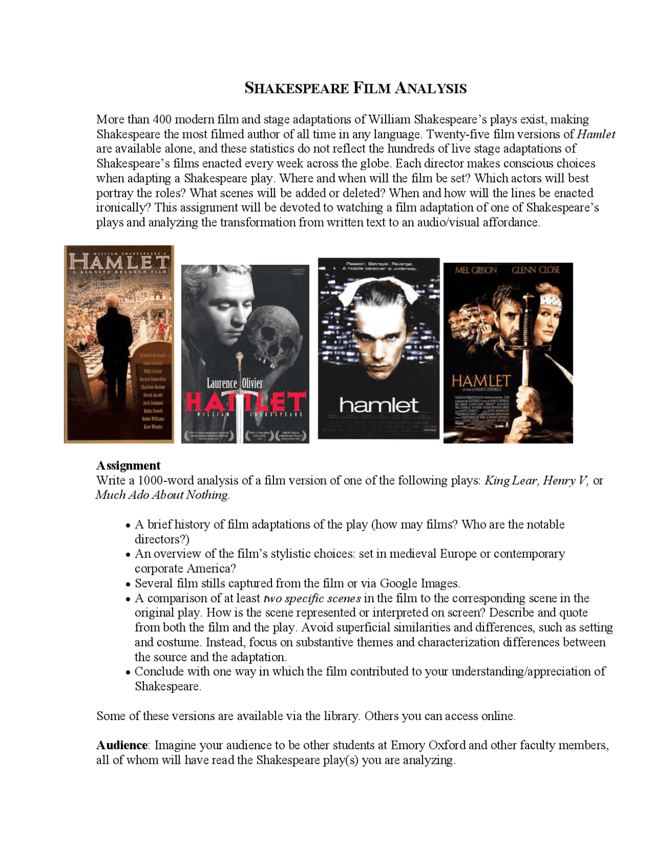 SHAKESPEARE FILM ANALYSIS | Exams Statistics | Docsity