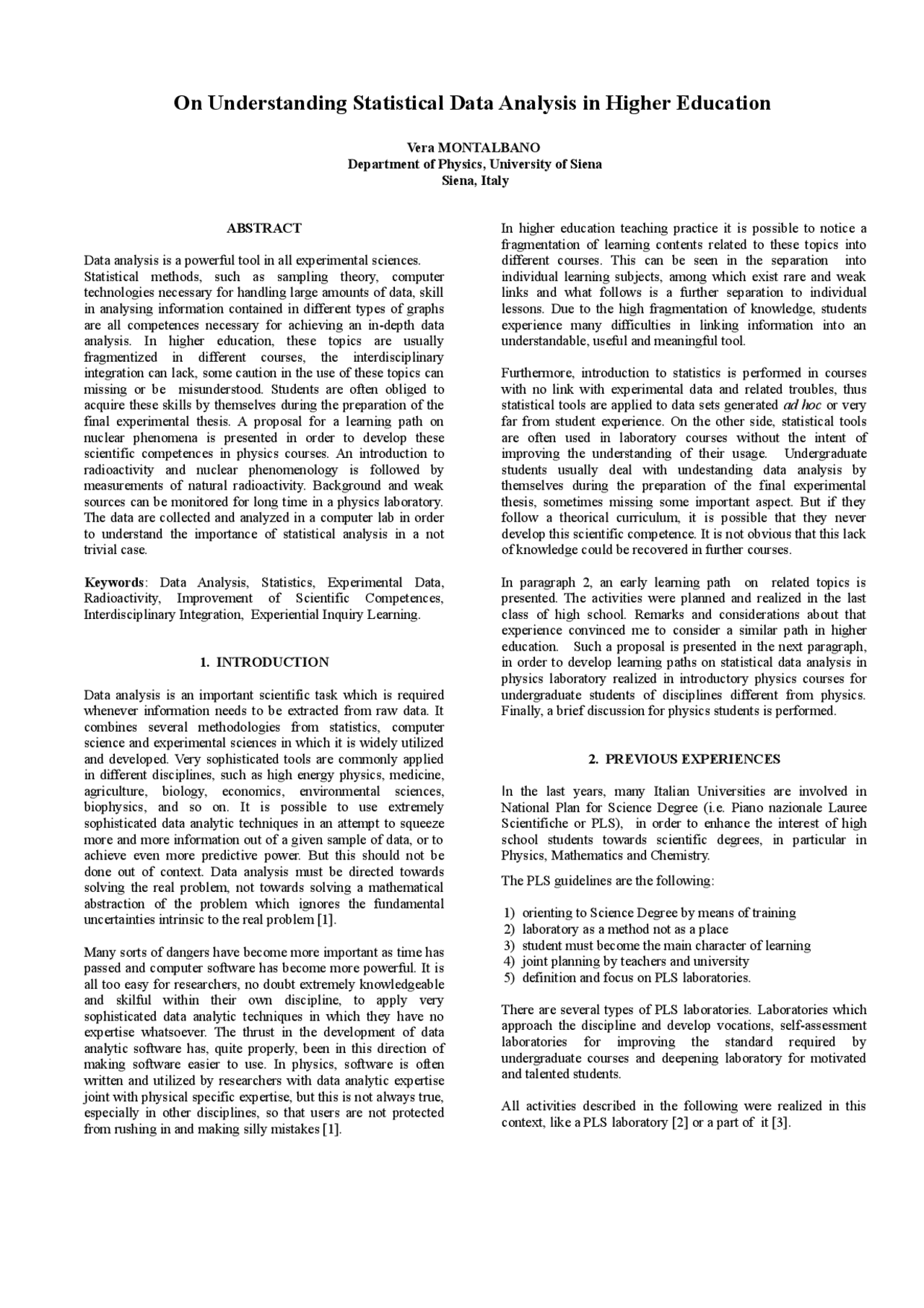 On Understanding Statistical Data Analysis In Higher Education