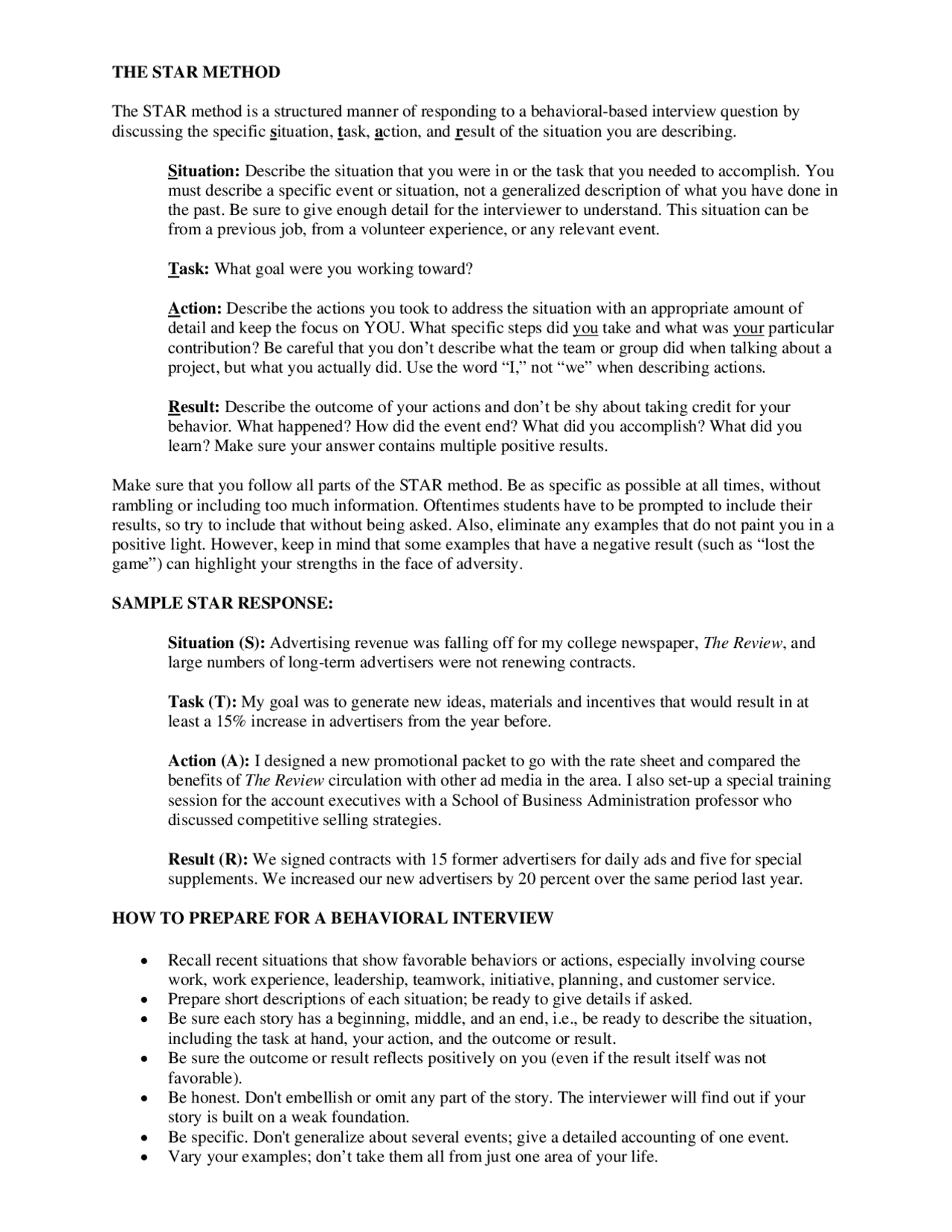 The STAR Method: A Structured Approach to Behavioral Interviews | Exams ...