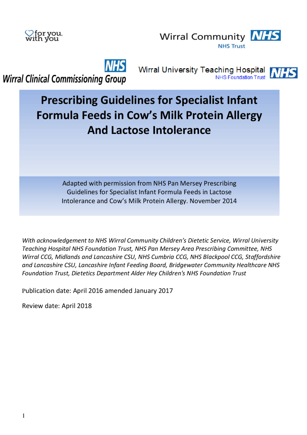 Guidelines for Specialist Infant Formula Feeds in Milk Allergy and ...
