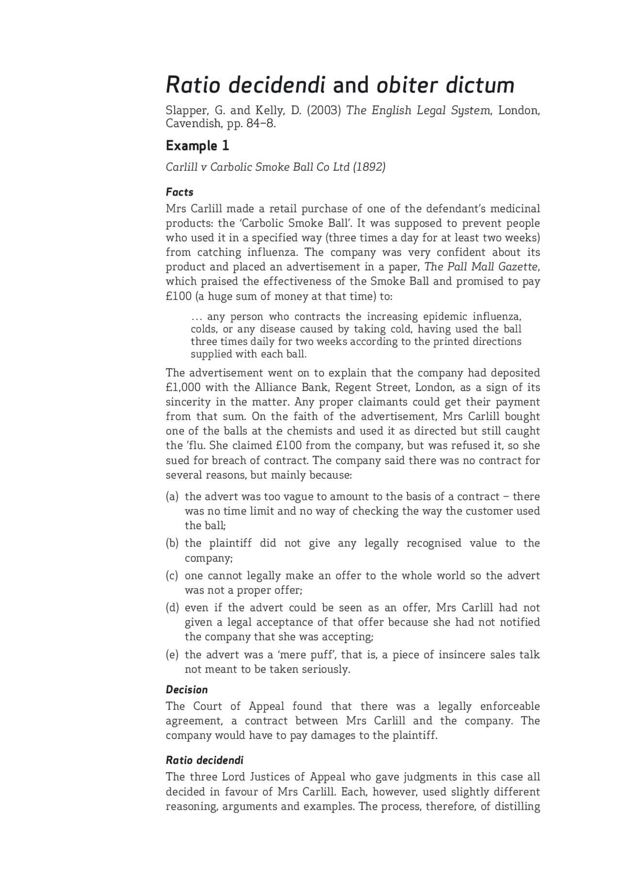Ratio decidendi and obiter dictum | Exams Reasoning | Docsity