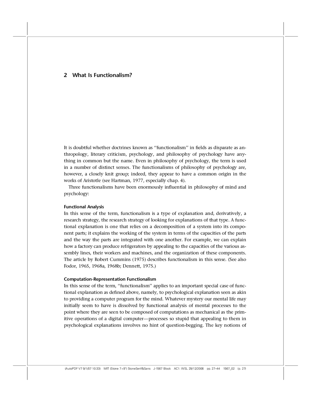 Functionalism Theory And Analysis Lecture Notes Introduction To