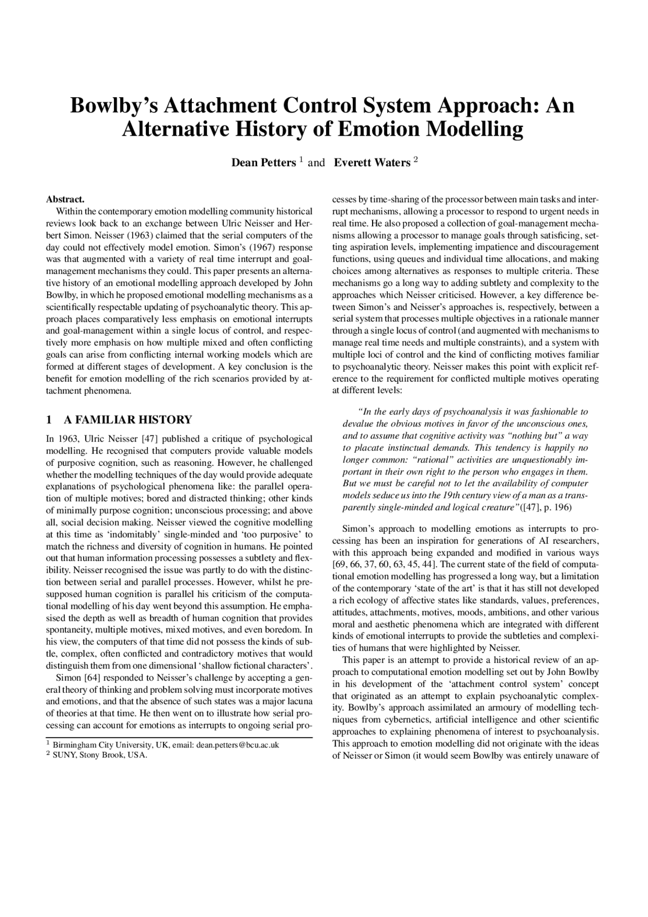 Bowlby's Attachment Control System Approach | Assignments Psychoanalysis | Docsity