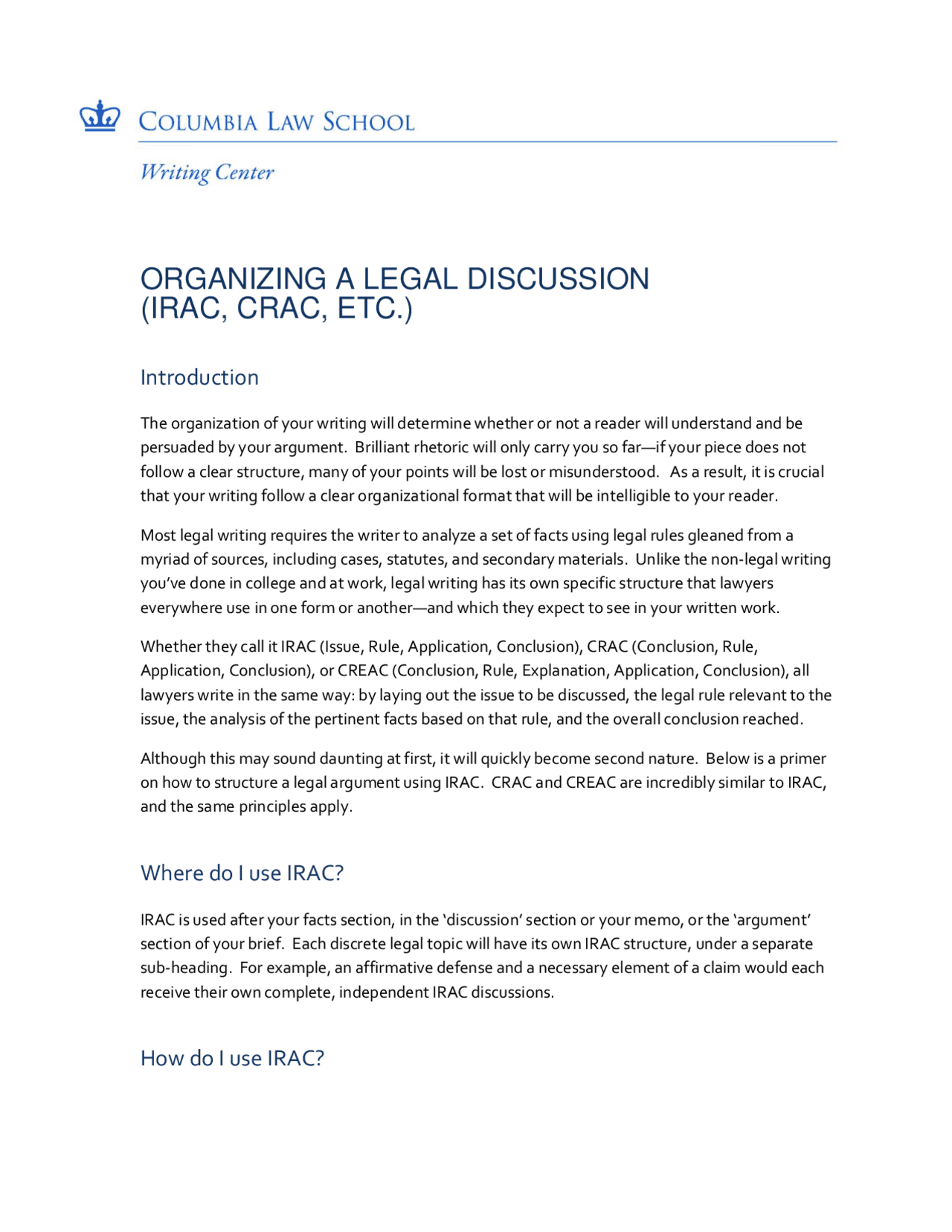 Understanding Legal Argument Structures: IRAC, CRAC, and CREAC | Schemes and Mind Maps Law | Docsity