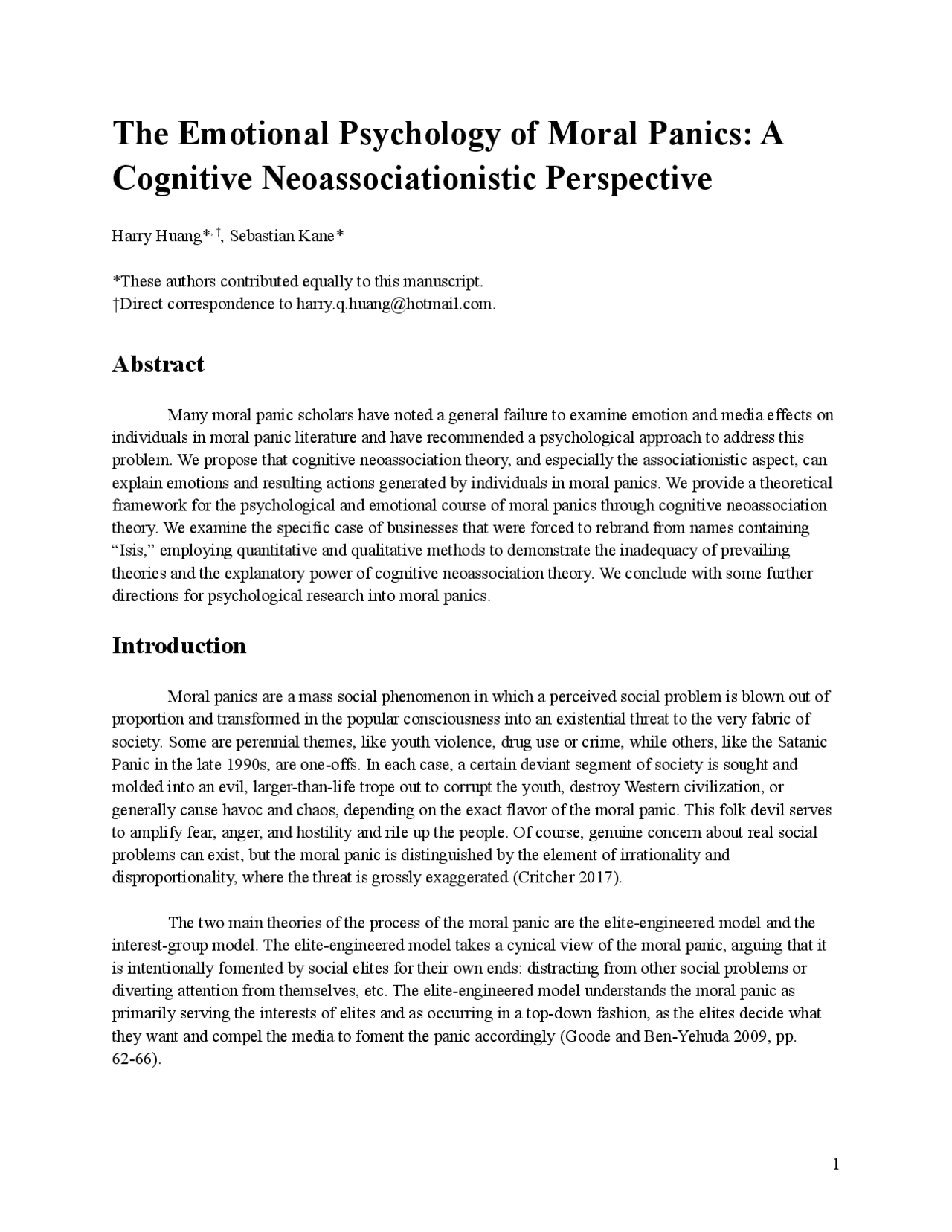 The Emotional Psychology of Moral Panics: A Cognitive ... | Schemes and ...
