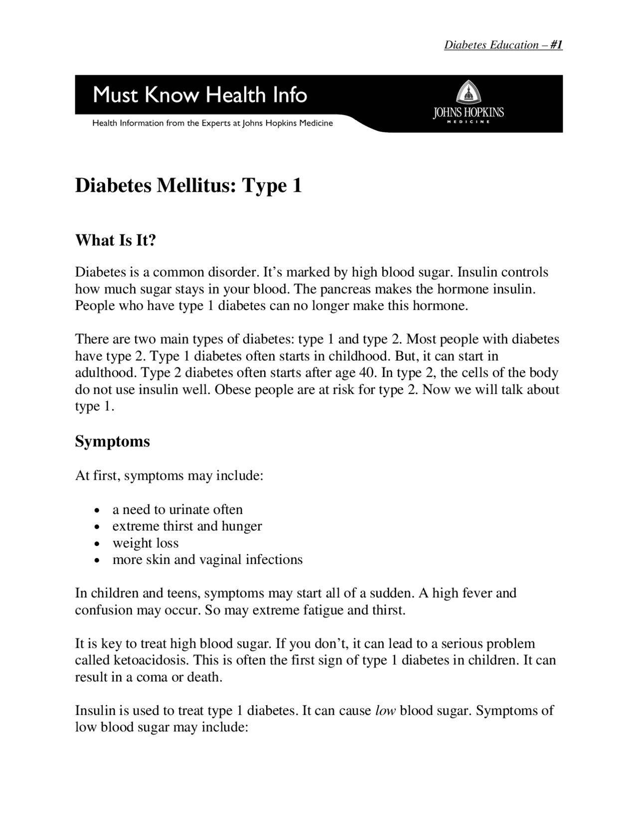 Diabetes Mellitus: Type 1 | Lecture notes Medicine | Docsity