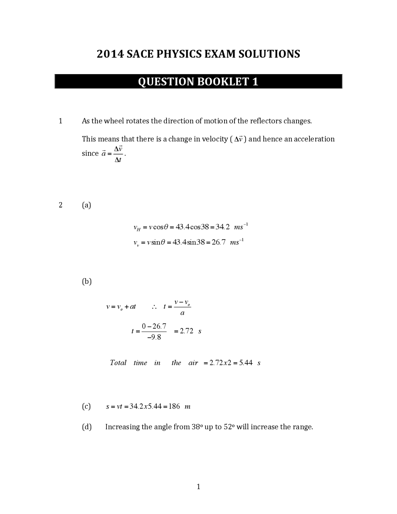 SACE Physics Examination Solutions | Exams Engineering Physics | Docsity