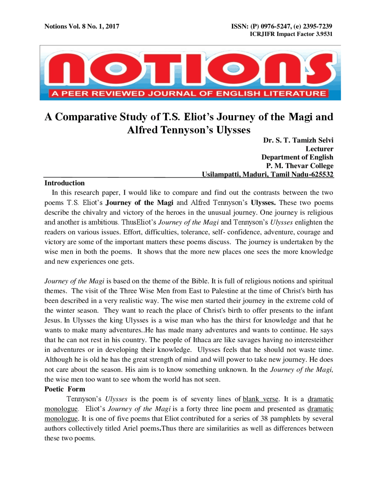 A Comparative Study of T.S. Eliot's Journey of the Magi and ... | Study ...