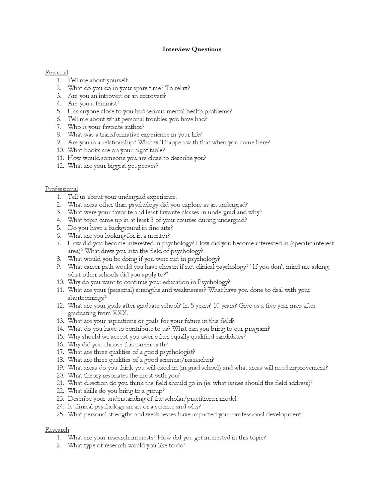 Interview Questions Lecture Notes Clinical Psychology Docsity