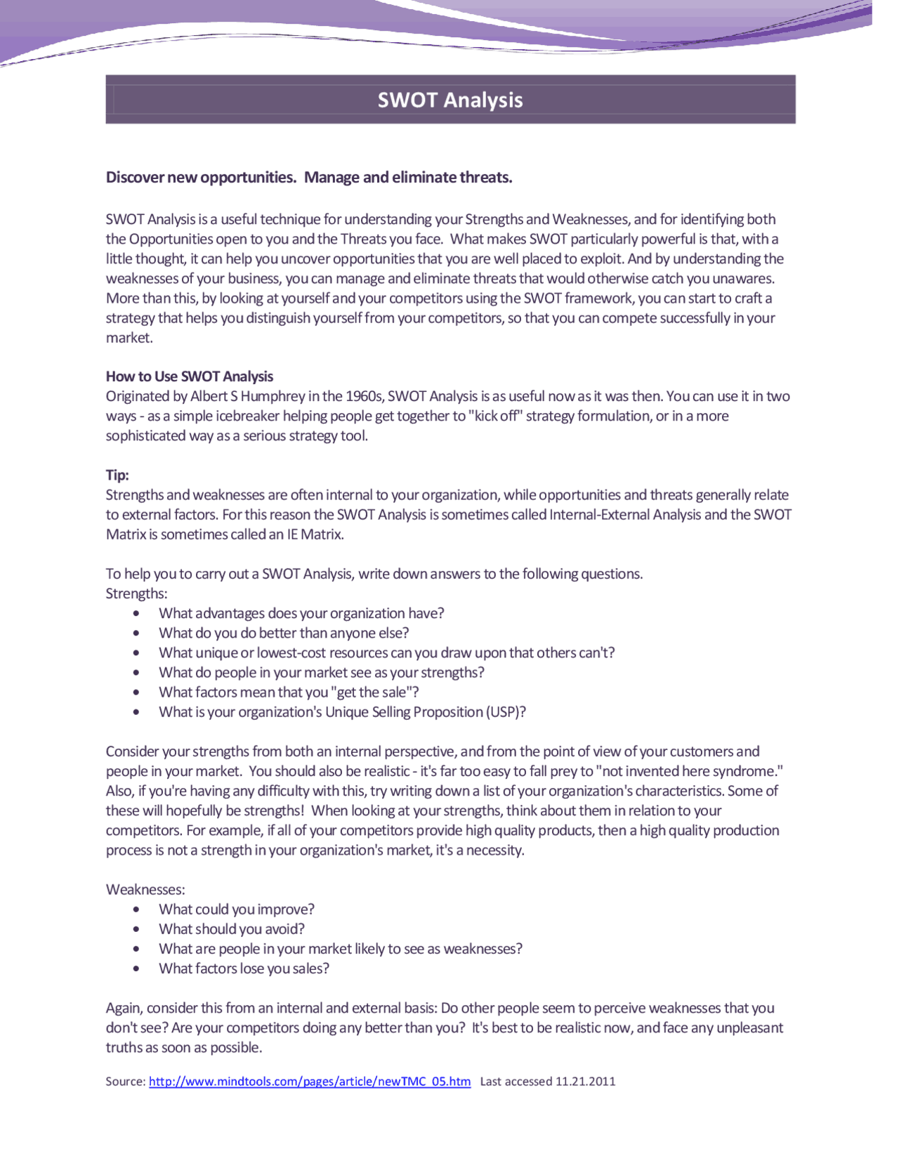 SWOT Analysis | Resúmenes Marketing | Docsity