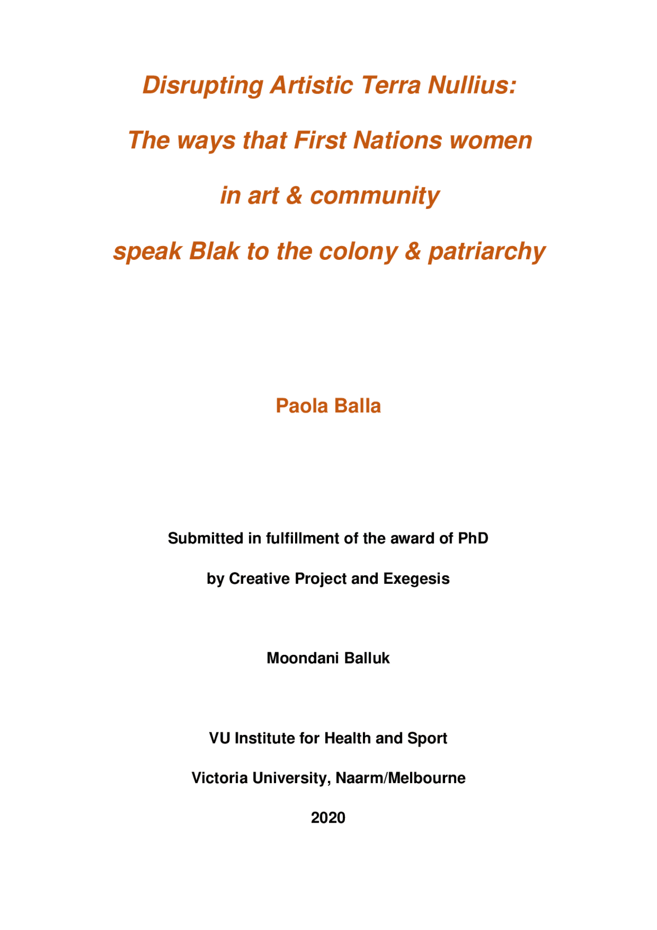 Disrupting Artistic Terra Nullius: First Nations Women's Art and ...