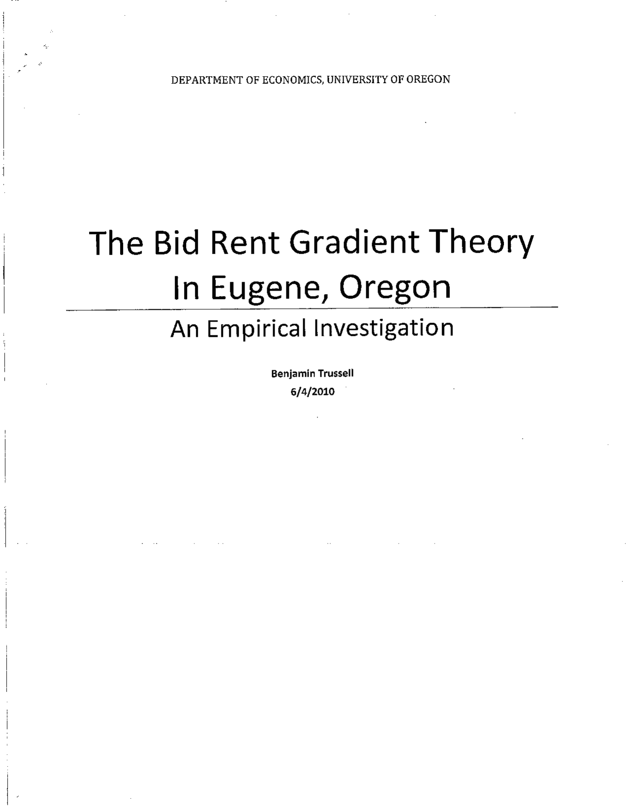 The Bid-Rent Gradient Theory in Eugene | Lecture notes Economics | Docsity