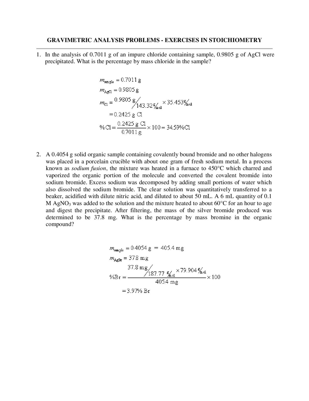 Gravimetric Analysis Problems Docsity