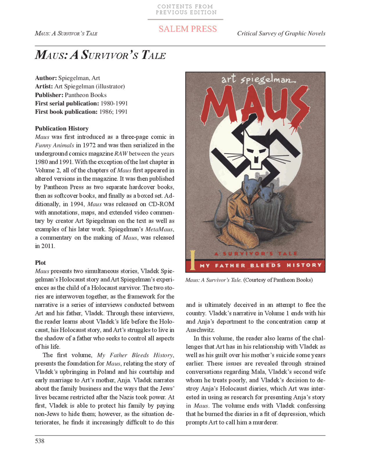 Maus: A Survivor's Tale - Graphic Novel on Father's Holocaust ...