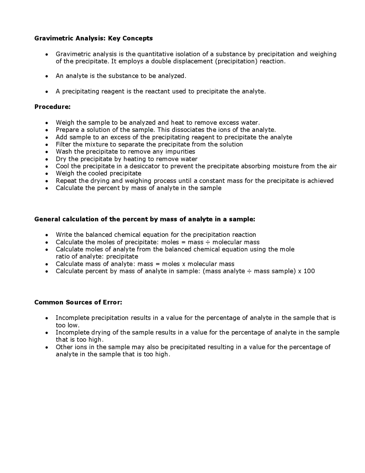 Gravimetric Analysis Key Concepts Docsity