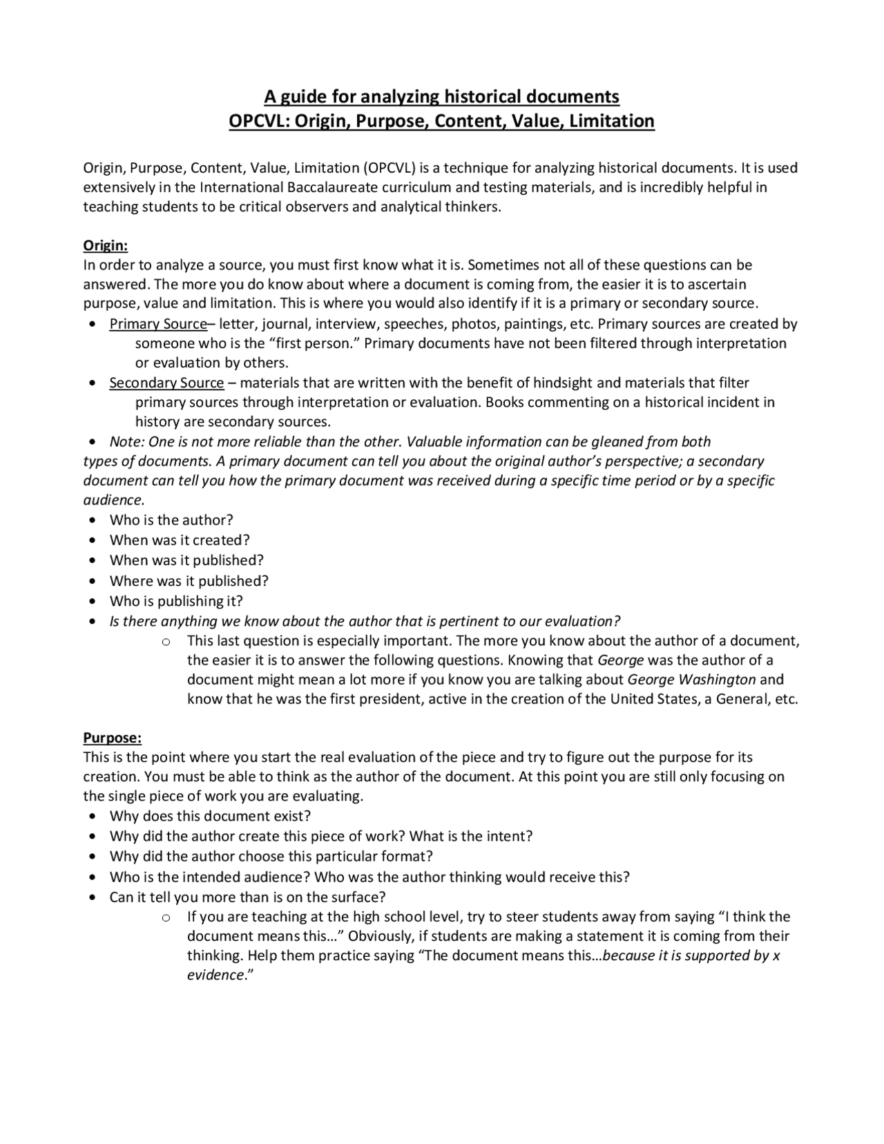 A guide for analyzing historical documents OPCVL | Study notes Modern ...